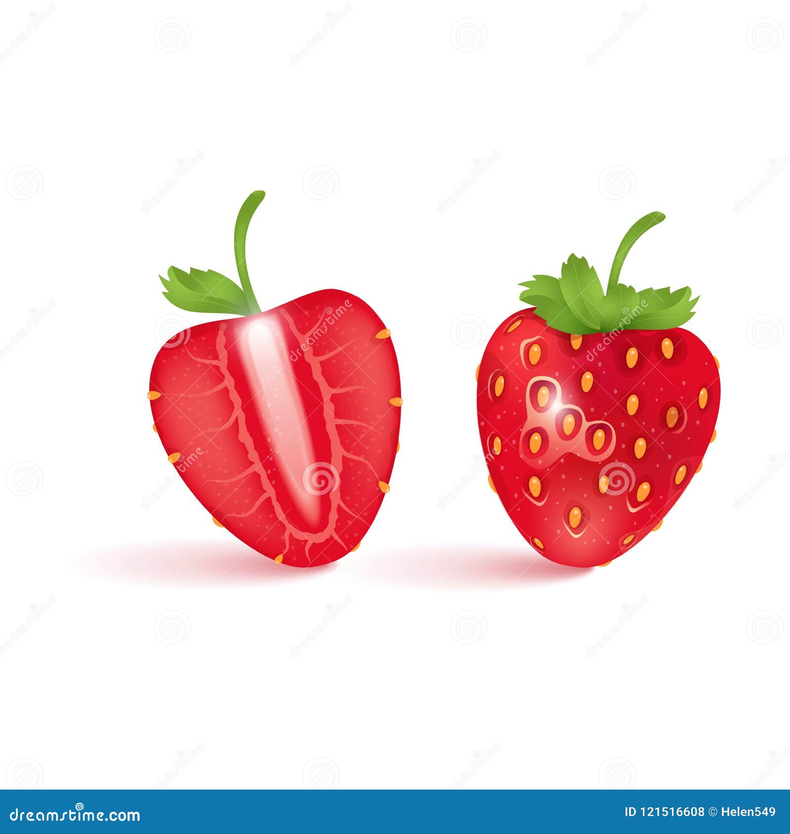 Strawberries on White Background, Half Strawberries Stock Vector ...