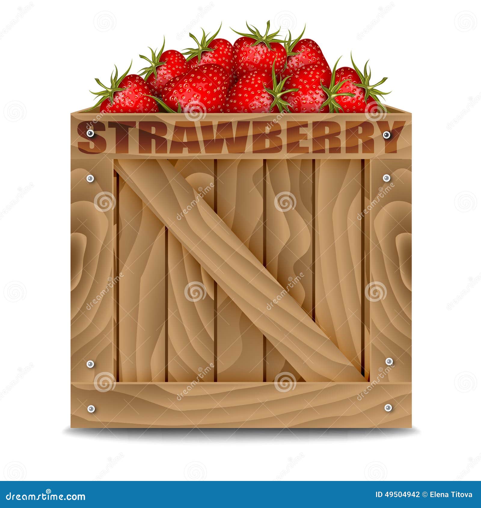 Strawberries in Wooden Box Isolated on White Stock Vector ...