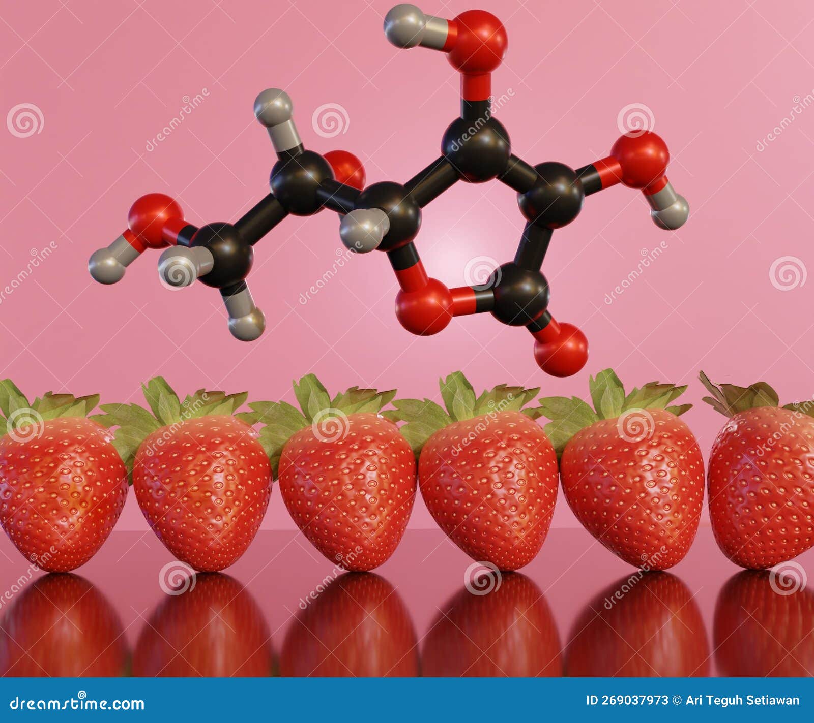Strawberry With Ascorbic Acid Or Vitamin C Molecule 3d Rendering Stock ...