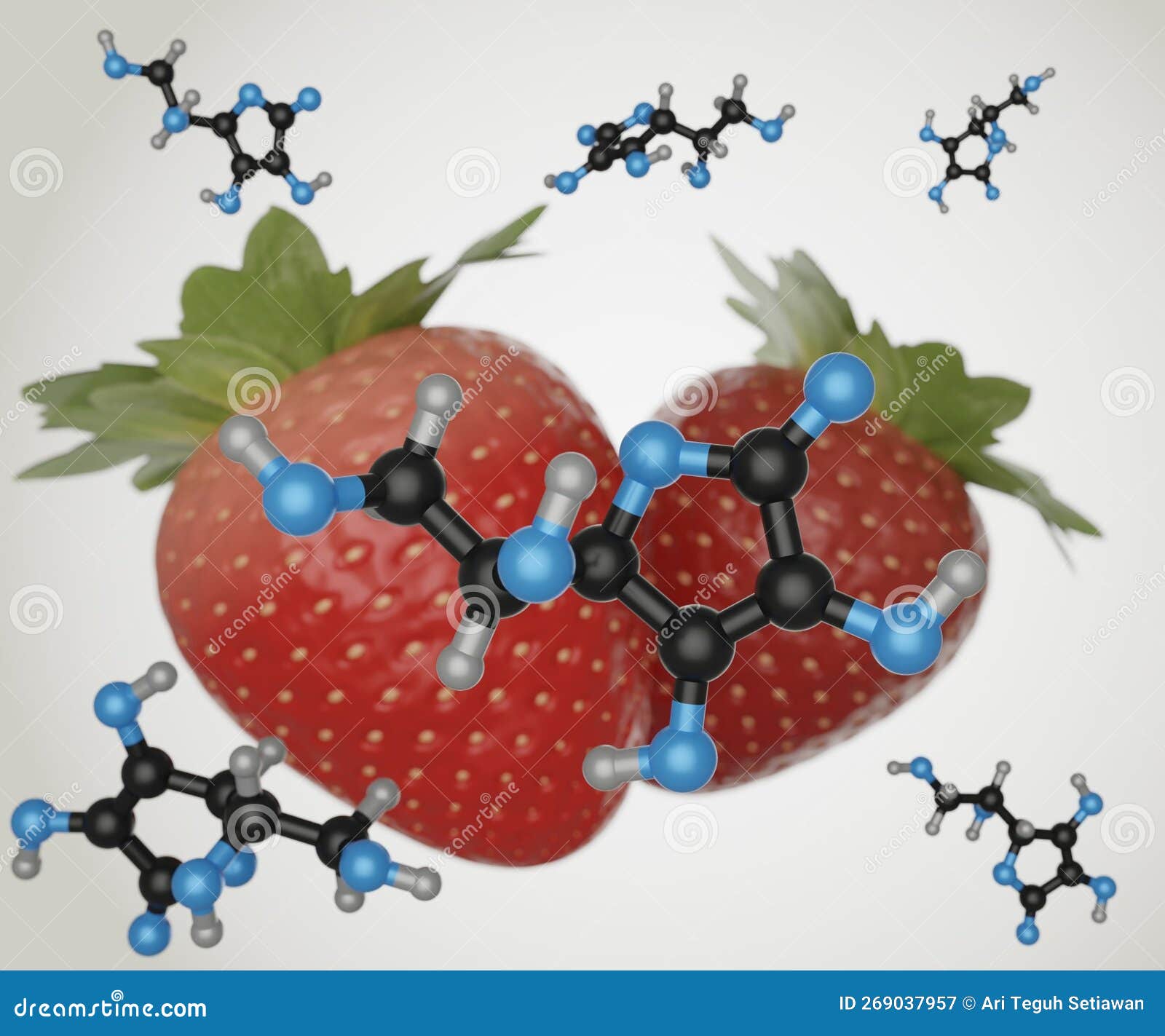 Strawberry with Ascorbic Acid or Vitamin C Molecule 3d Rendering Stock ...