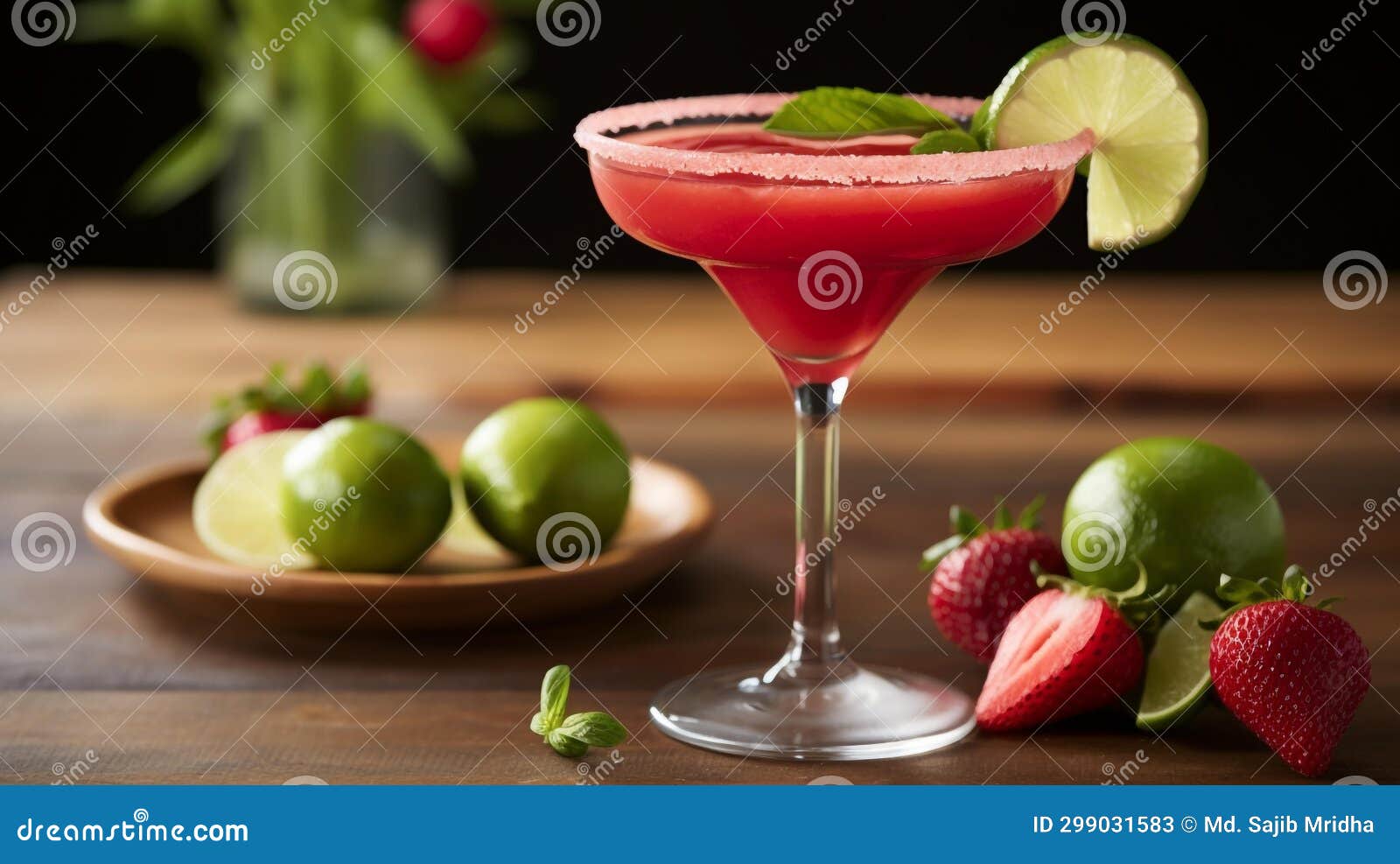 A Strawberry Basil Margarita Adorned With Lime And A Salted Rim An Ideal Spring Or Summer