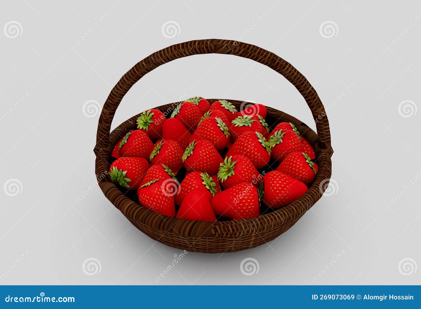 Strawberry Basket Minimal 3d Rendering on White Background Stock ...