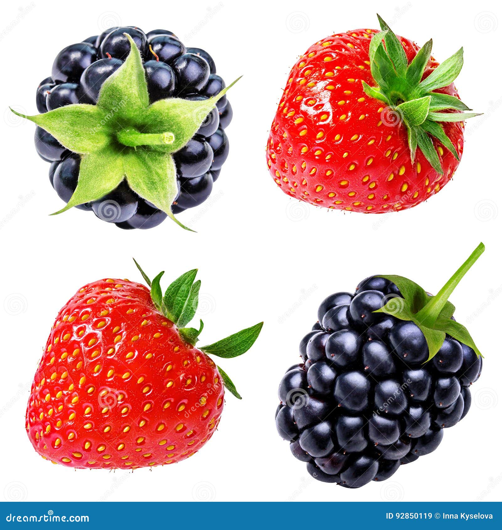 Strawberry and Blackberry Isolated on White Stock Image - Image of blue ...