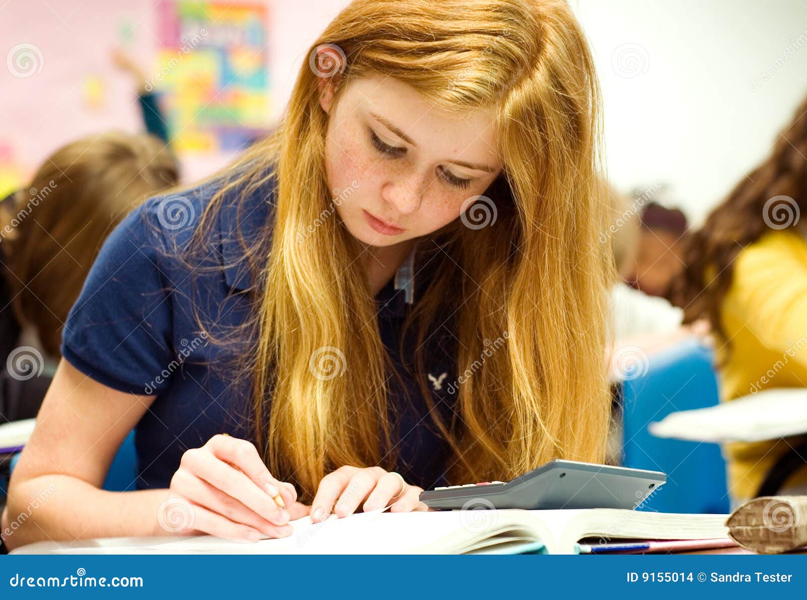 Strawberry Blonde Teenage Girl Doing Math Work Stock Photo - Image of ...