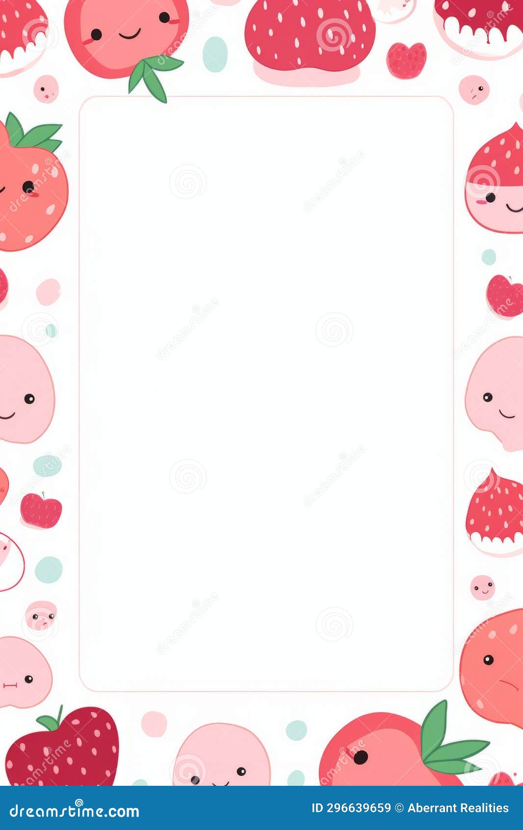 Strawberry Border with Cute Kawaii Characters Stock Illustration ...