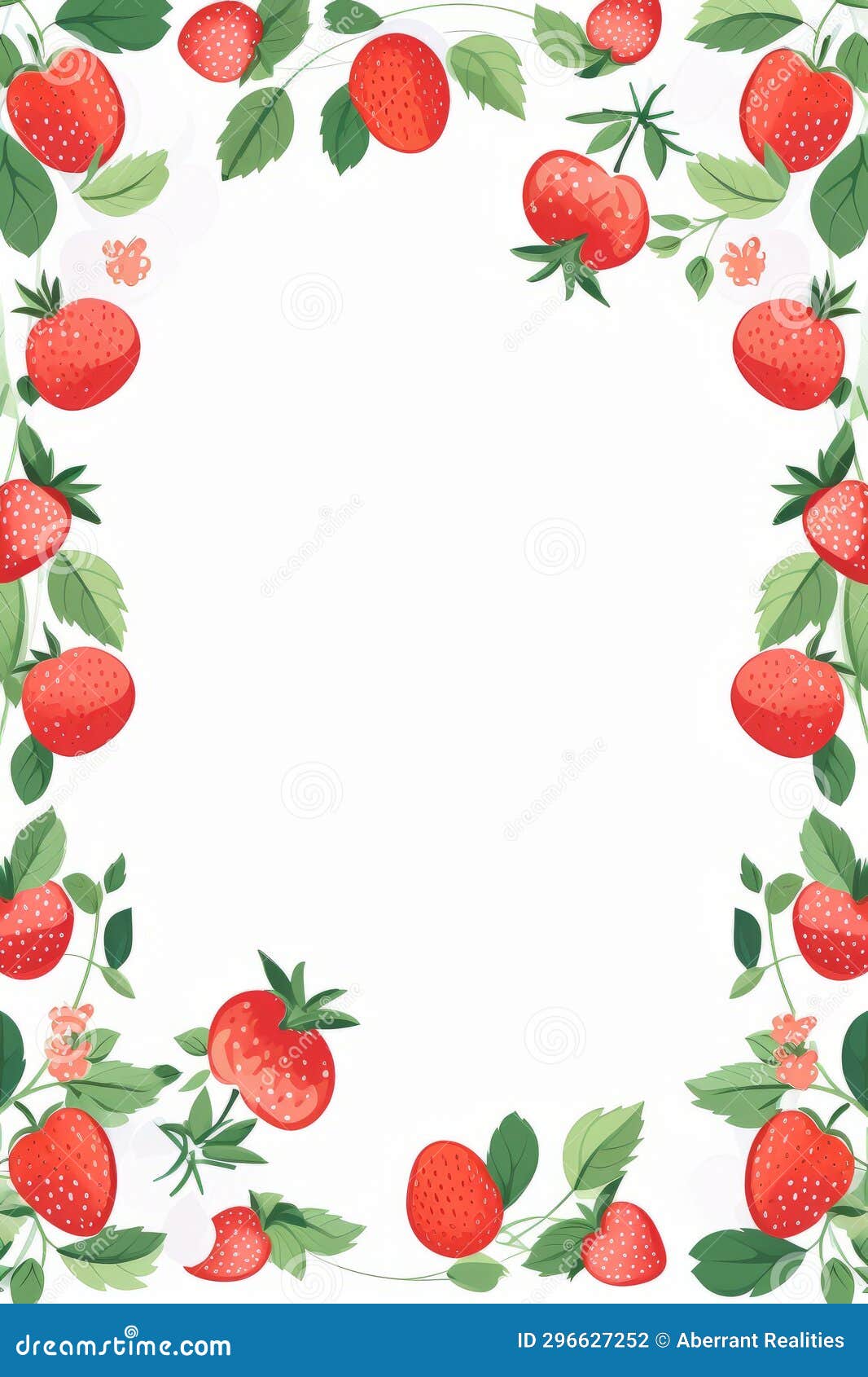 A Strawberry Border with Leaves and Berries on a White Background Stock ...