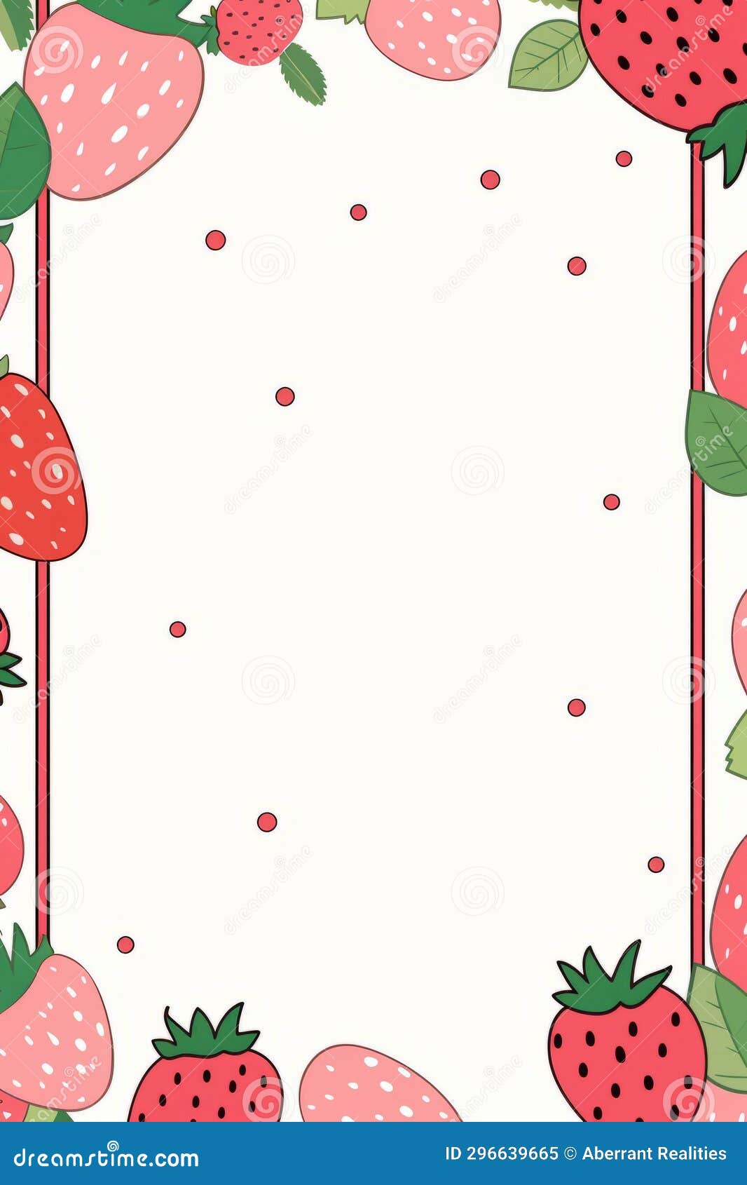 Strawberry Border with Red and White Polka Dots on a White Background ...