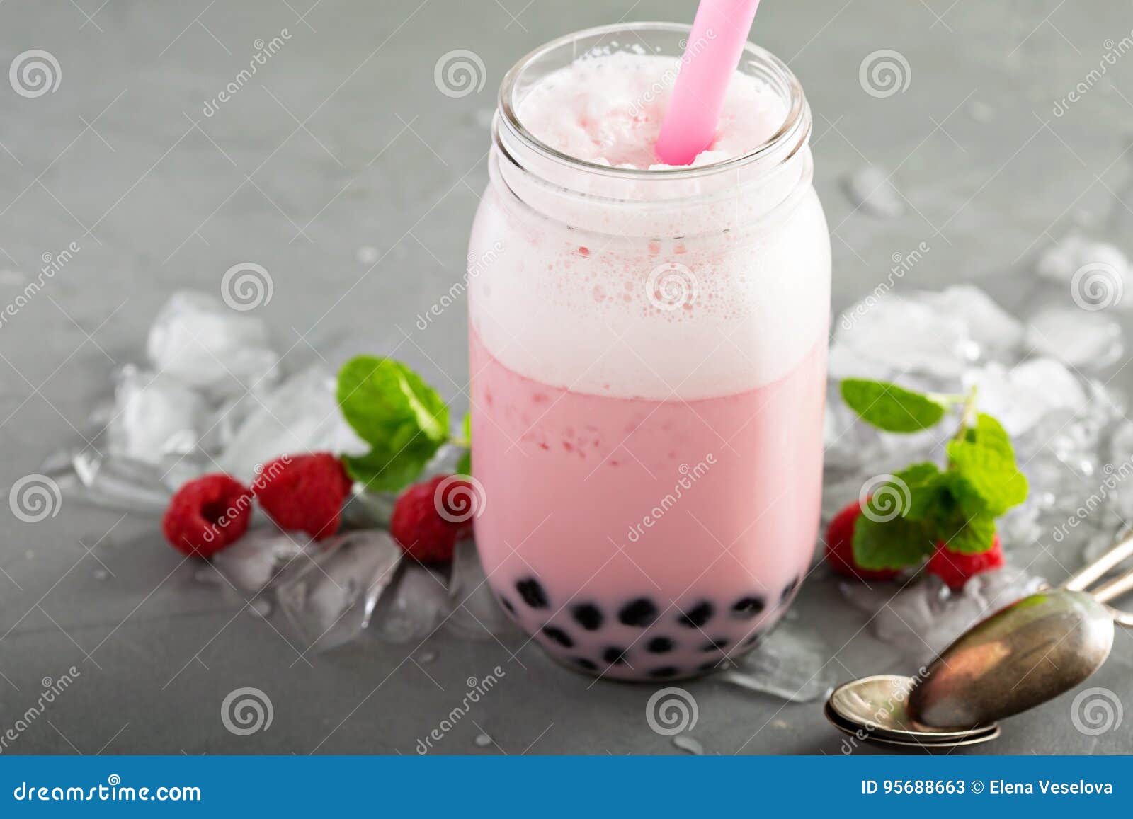 Strawberry Bubble Tea Also Known As Bubble Milk Tea In Disposable ...