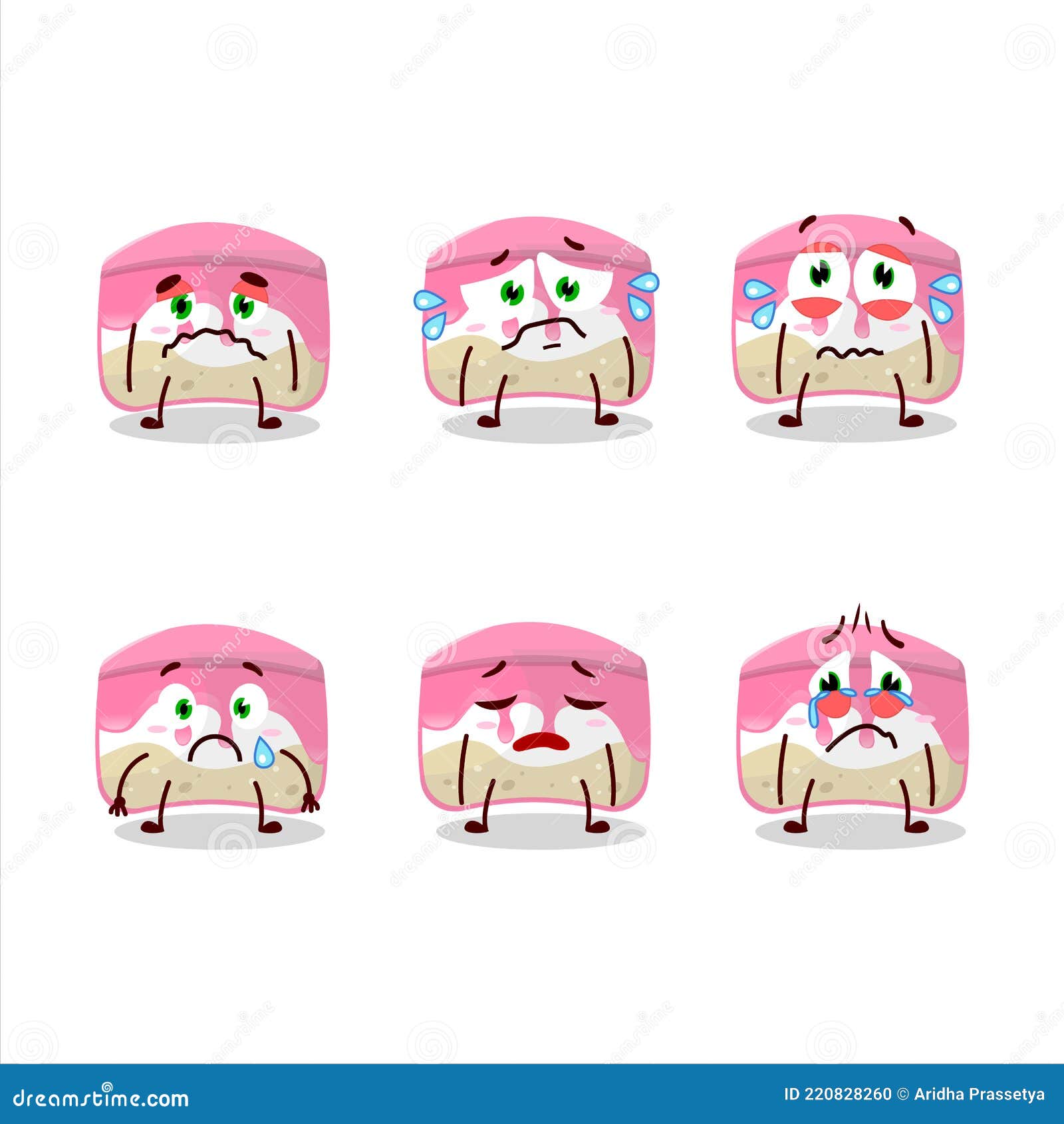 Strawberry Cake Cartoon Character with Sad Expression Stock Vector ...