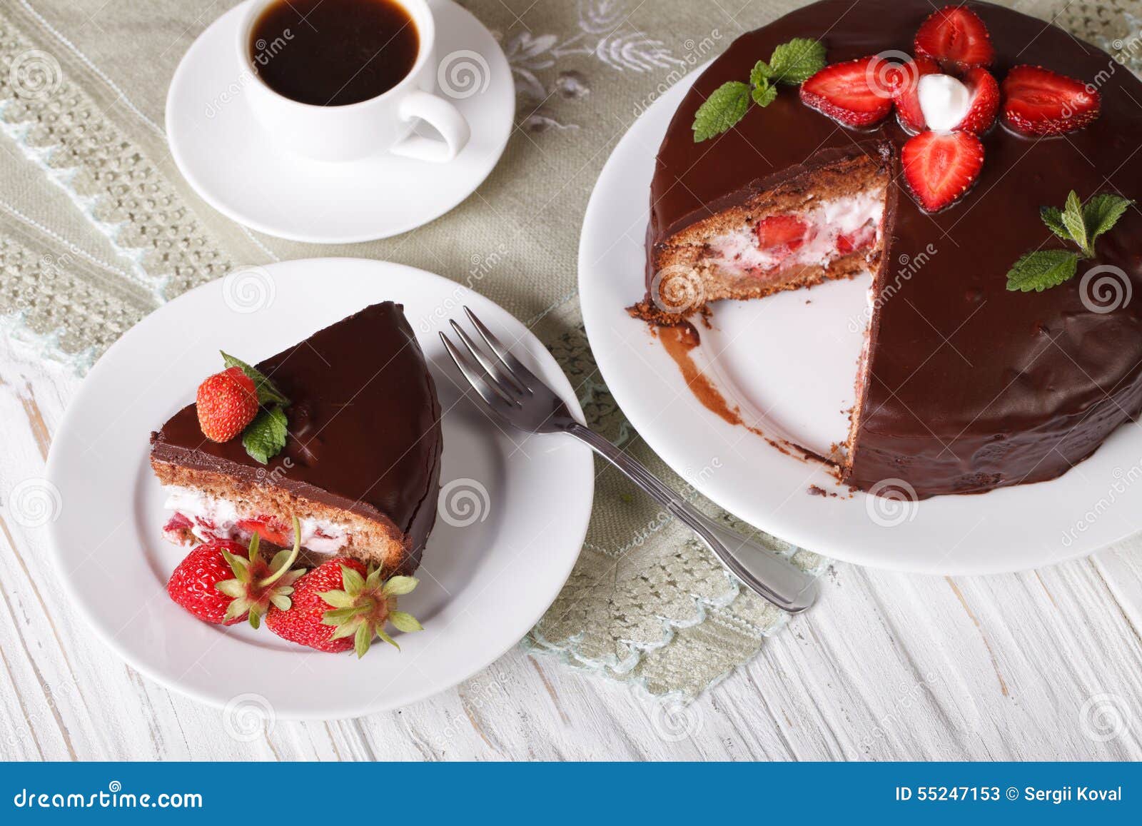 Strawberry Cake with Chocolate Horizontal Top View Stock Image - Image ...