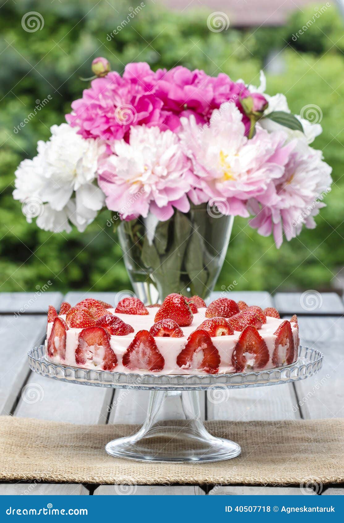 Strawberry Cake on Rustic Wooden Table Stock Photo - Image of birthday ...