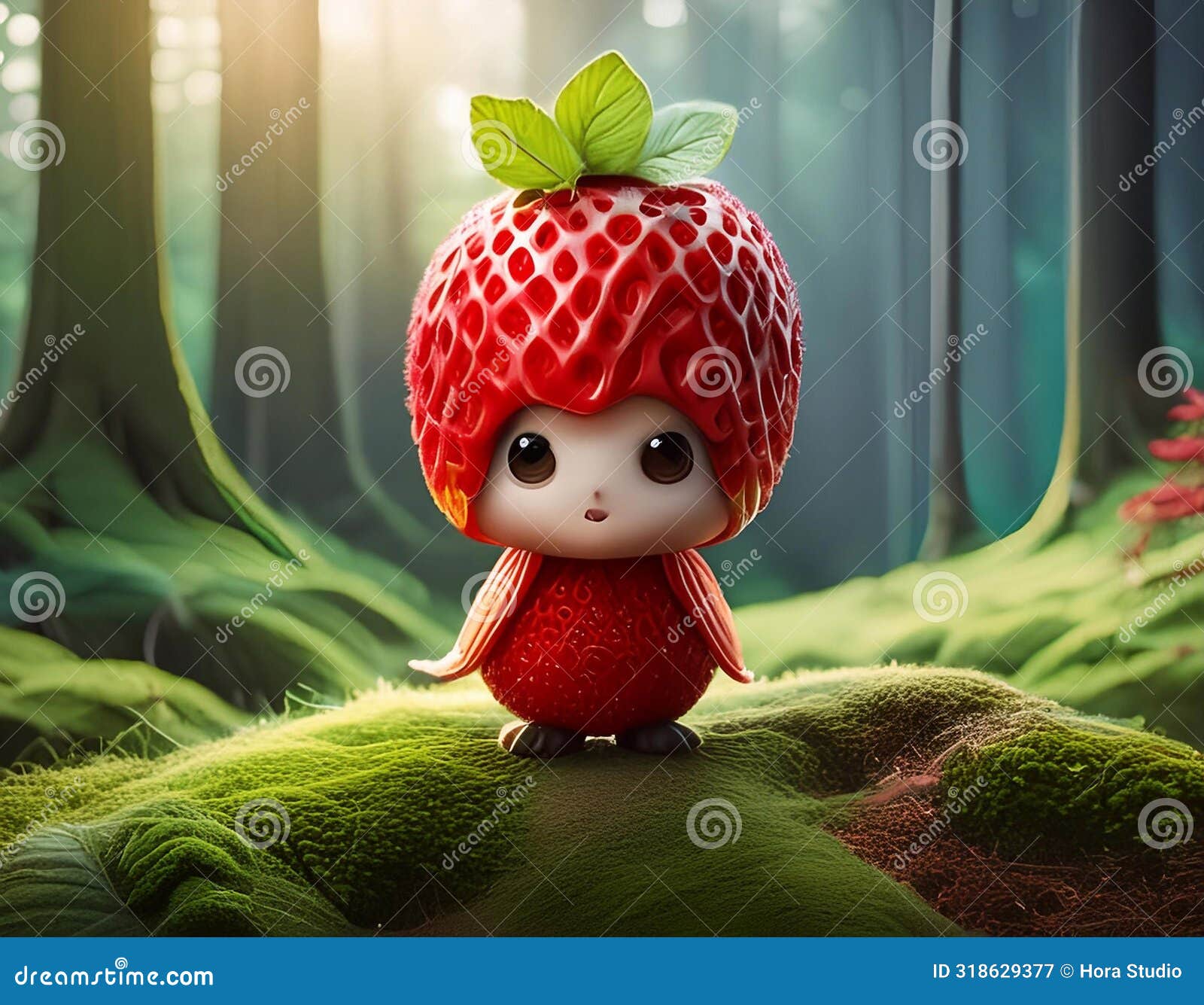 Strawberry Cartoon Character in Forest Stock Image - Image of healthy ...