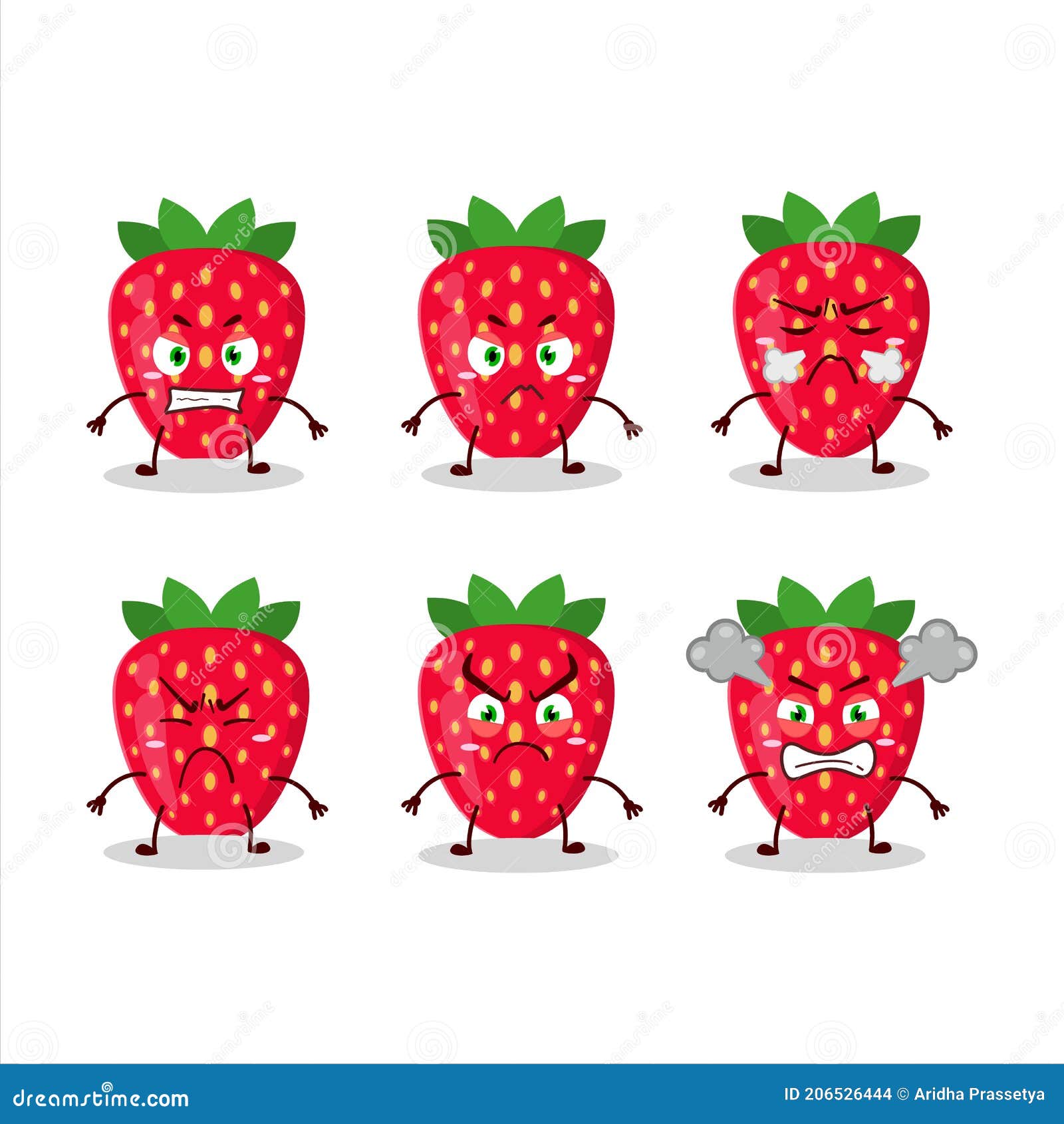 Strawberry Cartoon Character with Various Angry Expressions Stock ...