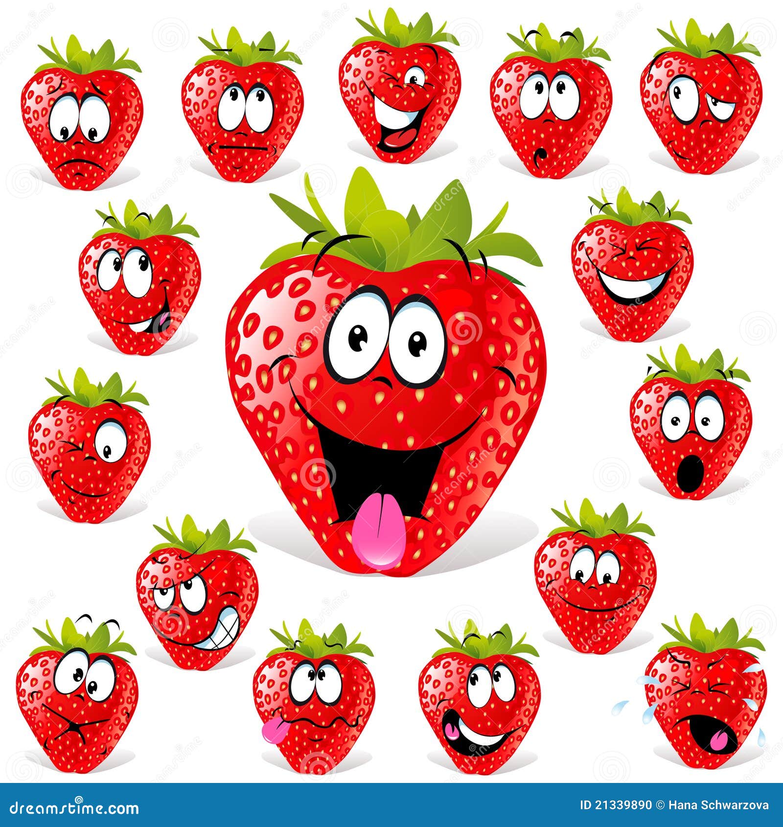 Strawberry Cartoon with Many Expressions Stock Vector - Illustration of ...