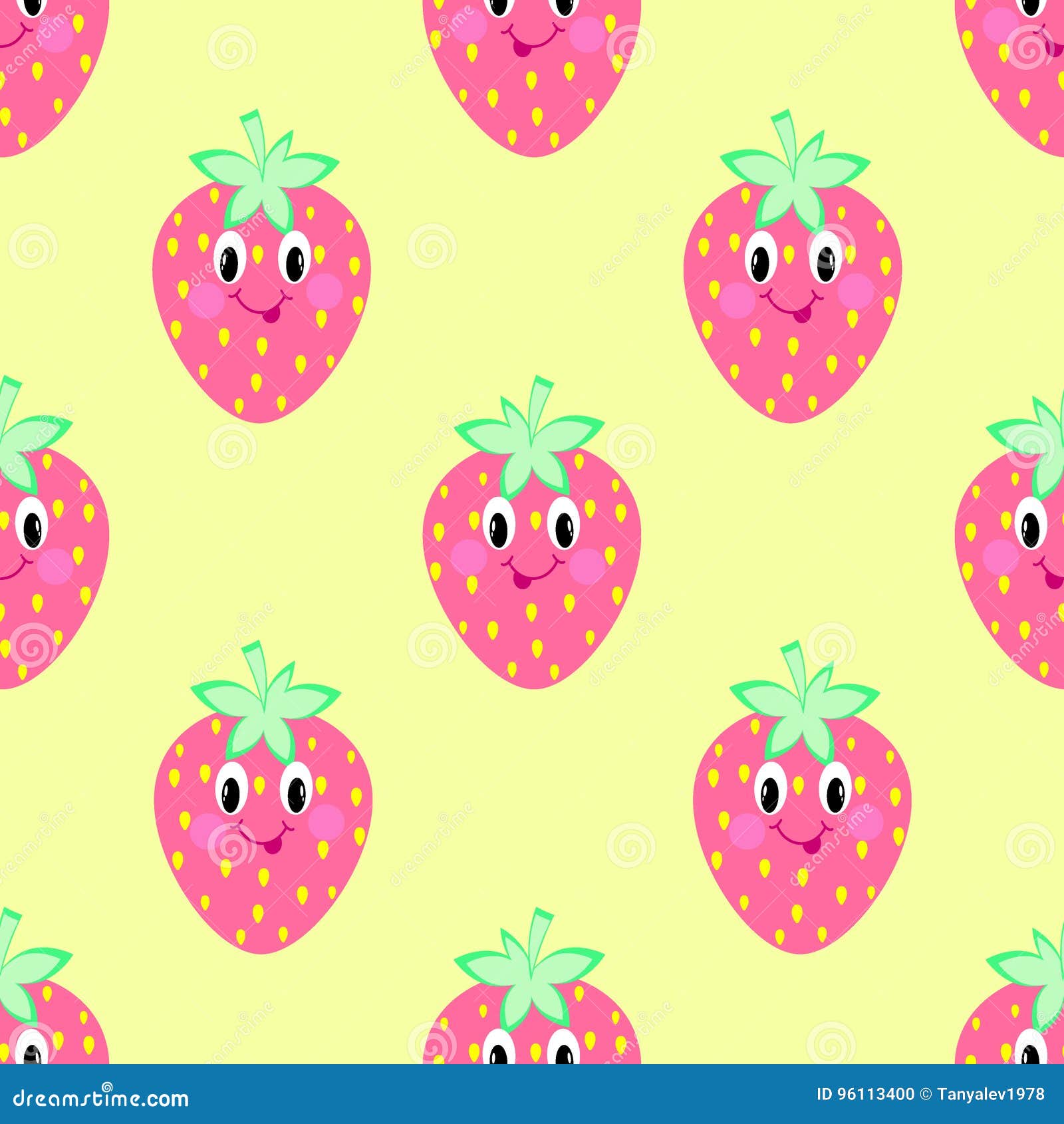 Strawberry Cartoon Seamless Vector Pattern Stock Vector - Illustration ...