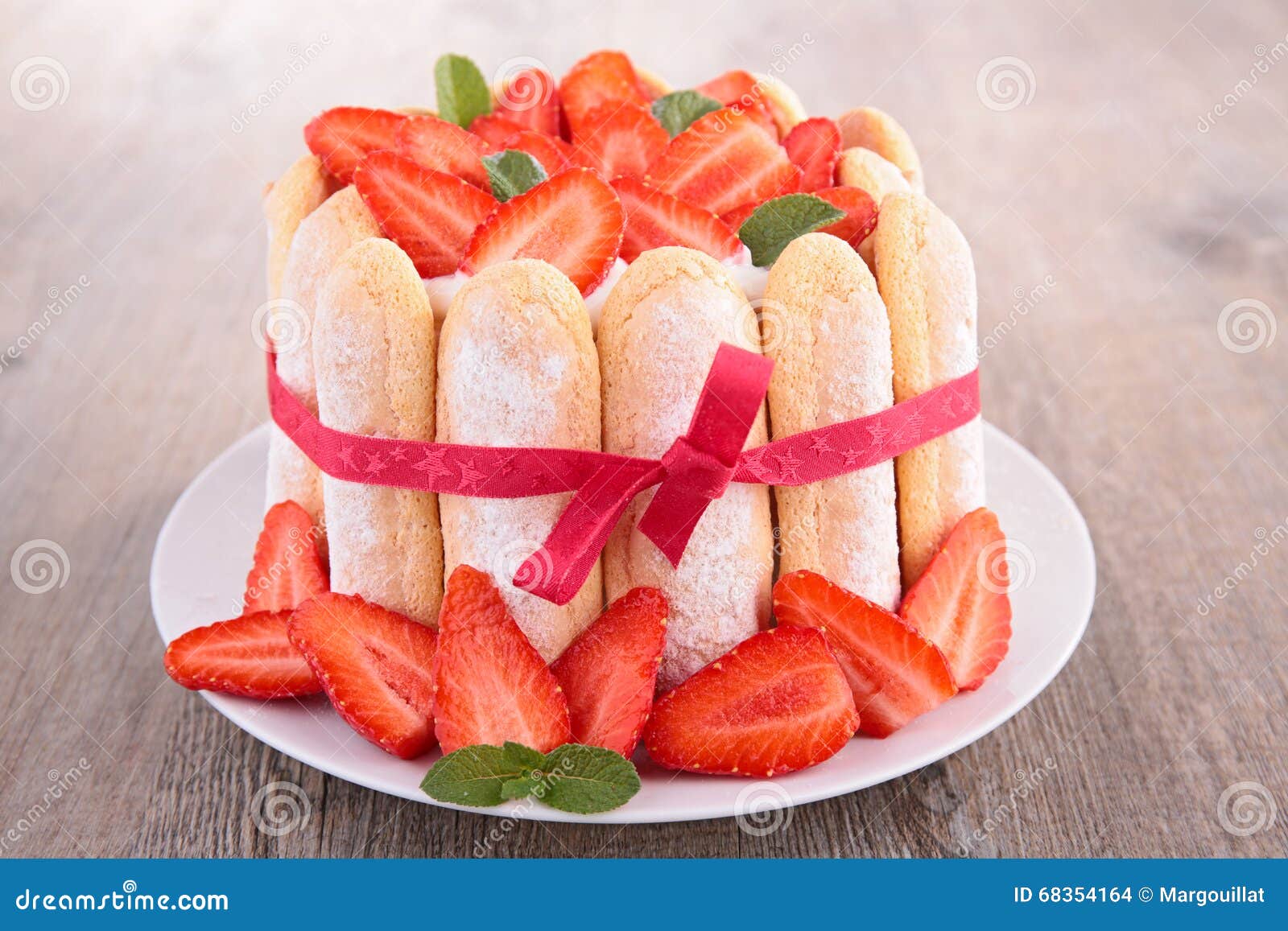 Strawberry charlotte cake stock photo. Image of wood - 68354164