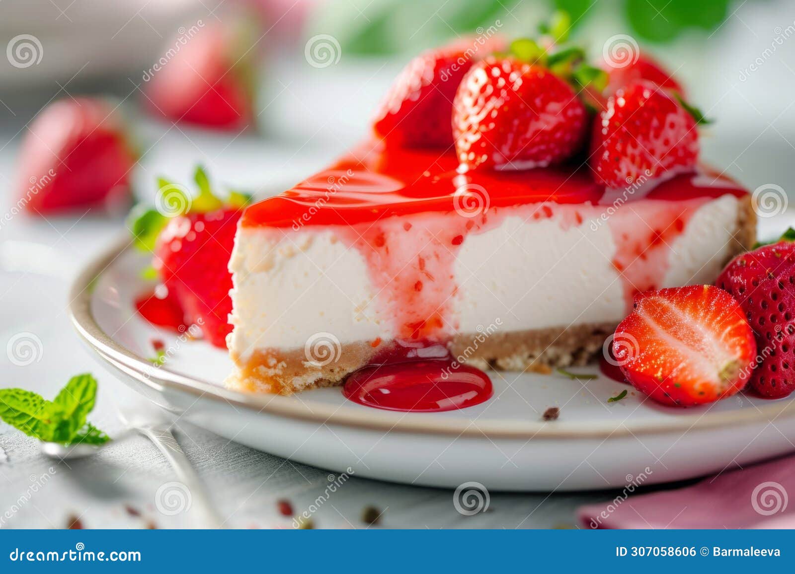 Strawberry Cheesecake with a Drizzle of Strawberry Sauce. Generative AI ...