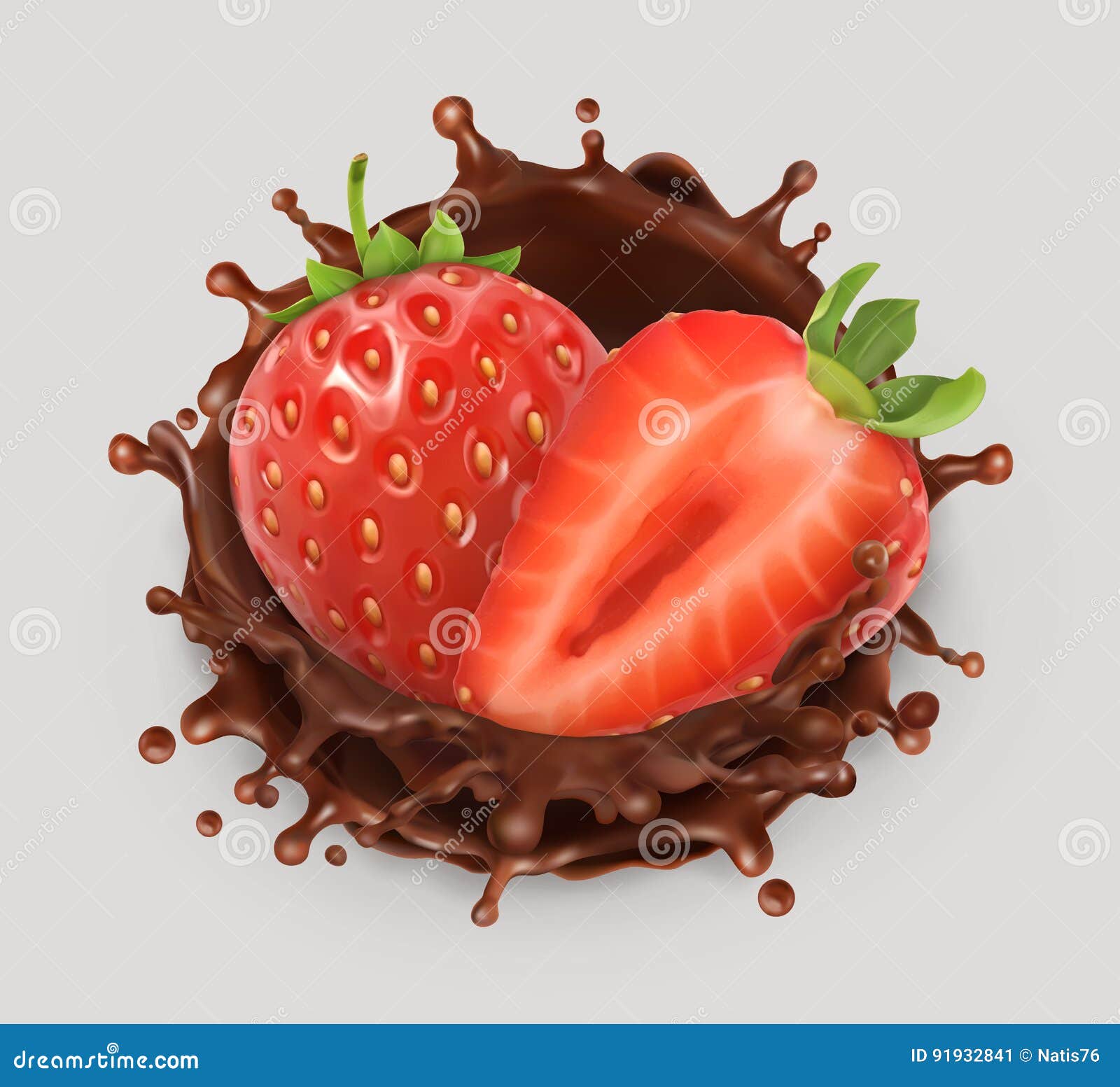 Strawberry and Chocolate Splash. 3d Vector Icon Stock Vector ...