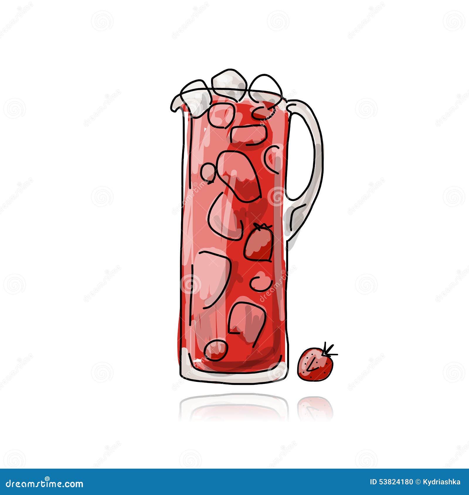 Strawberry Cocktail in Jug, Sketch for Your Design Stock Vector ...