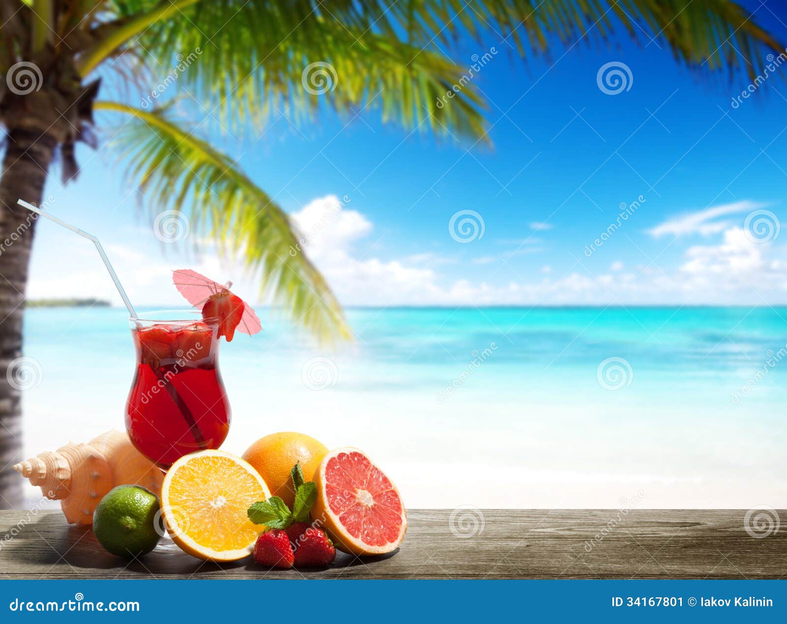 Strawberry Cocktail and Tropical Fruit Stock Image - Image of coconut ...