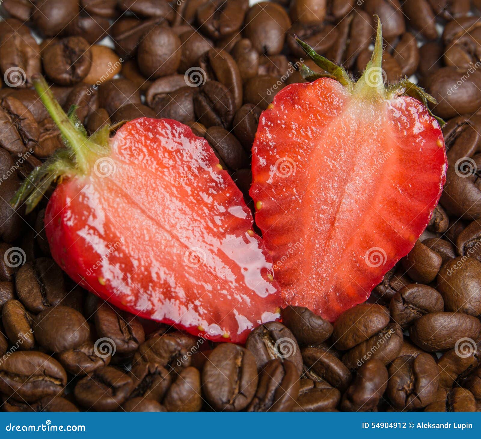 Strawberry in coffee beans stock photo. Image of strawberry - 54904912