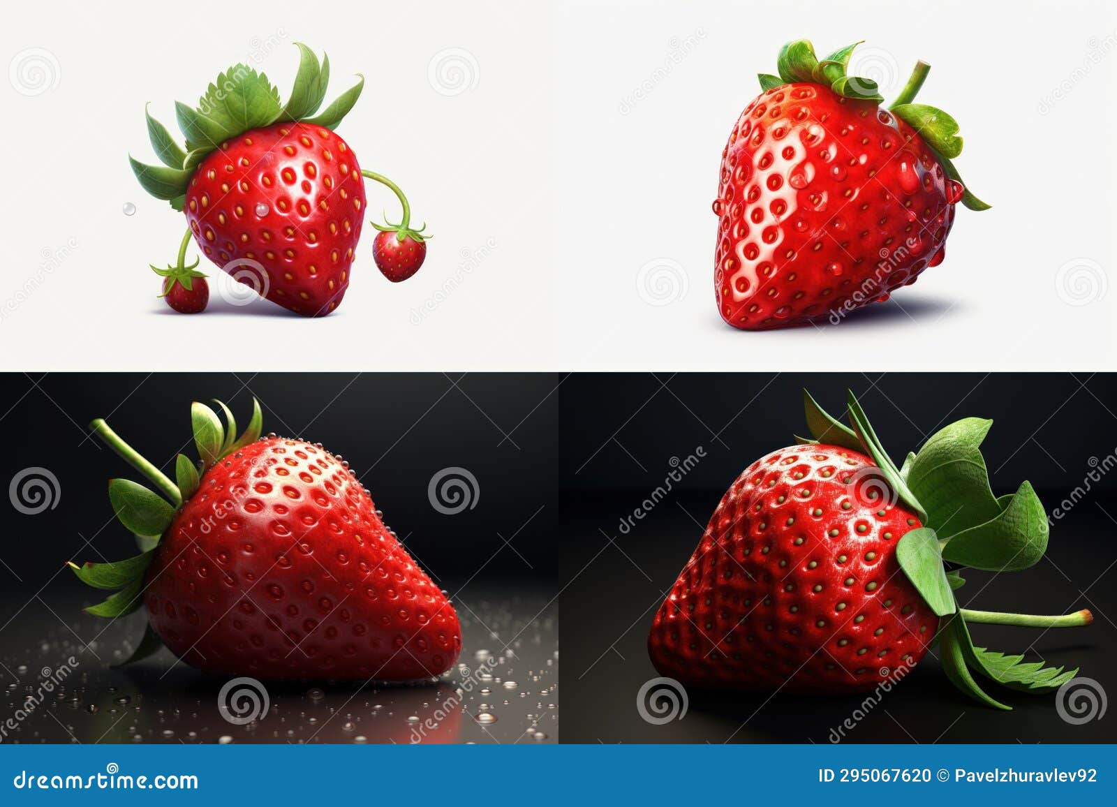Strawberry Collage on Black and White Background. 3d Illustration Stock ...