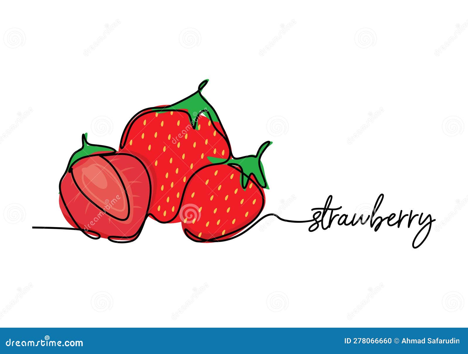 Strawberry Continuous One Line Drawing, Fruit Vector Illustration Stock ...