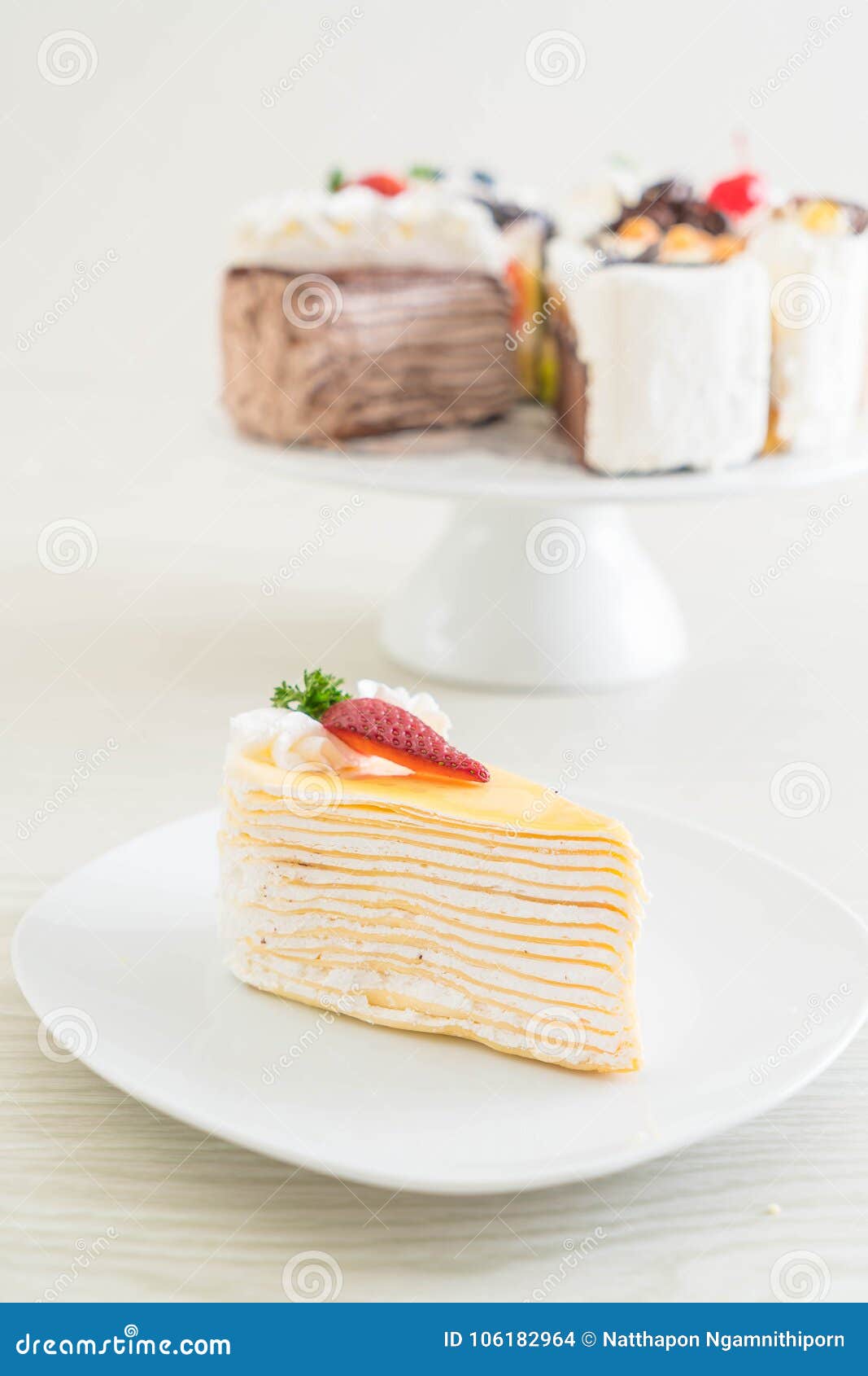 Strawberry crape cake stock photo. Image of bakery, plate - 106182964