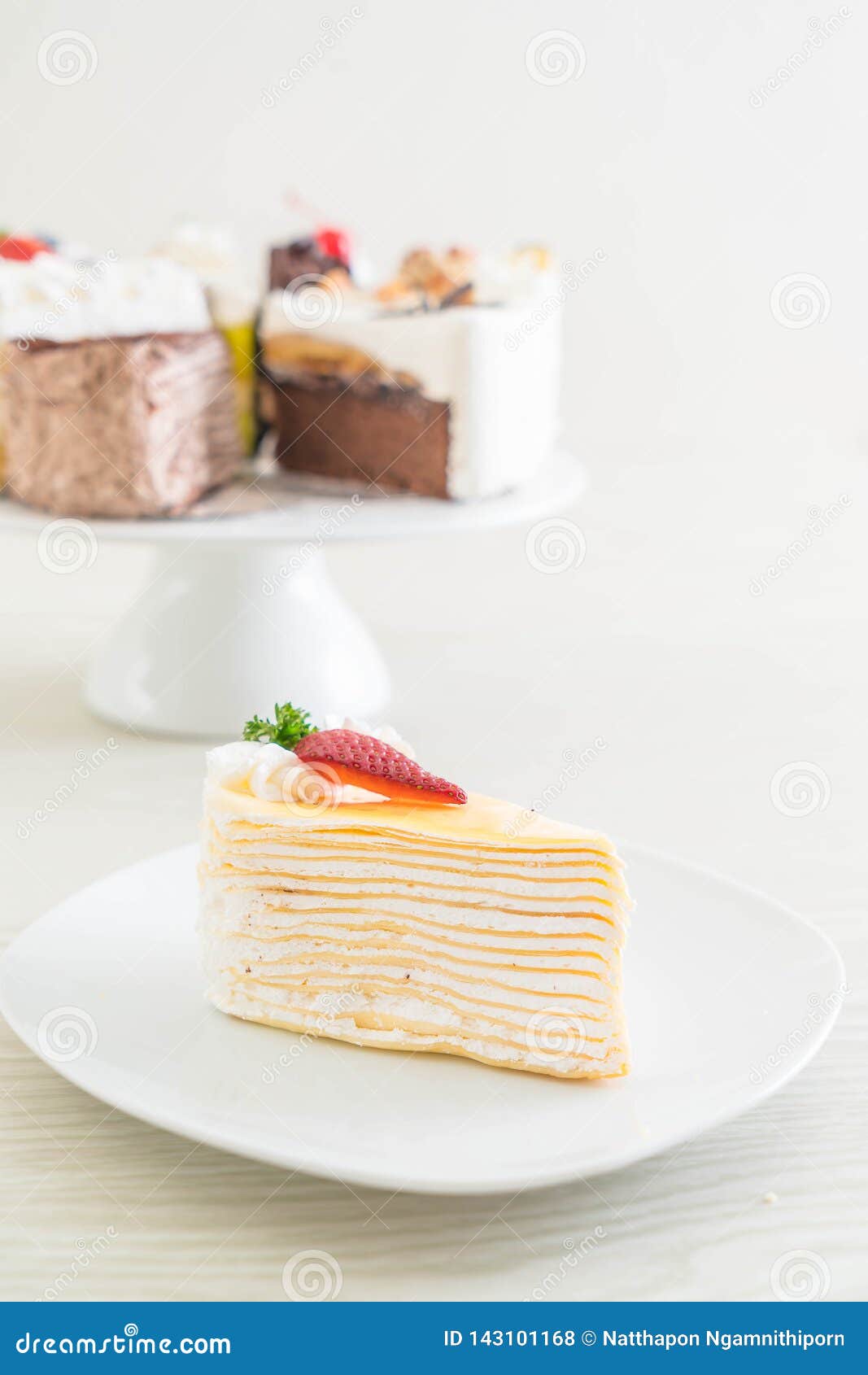 Strawberry crape cake stock photo. Image of bakery, sauce - 143101168