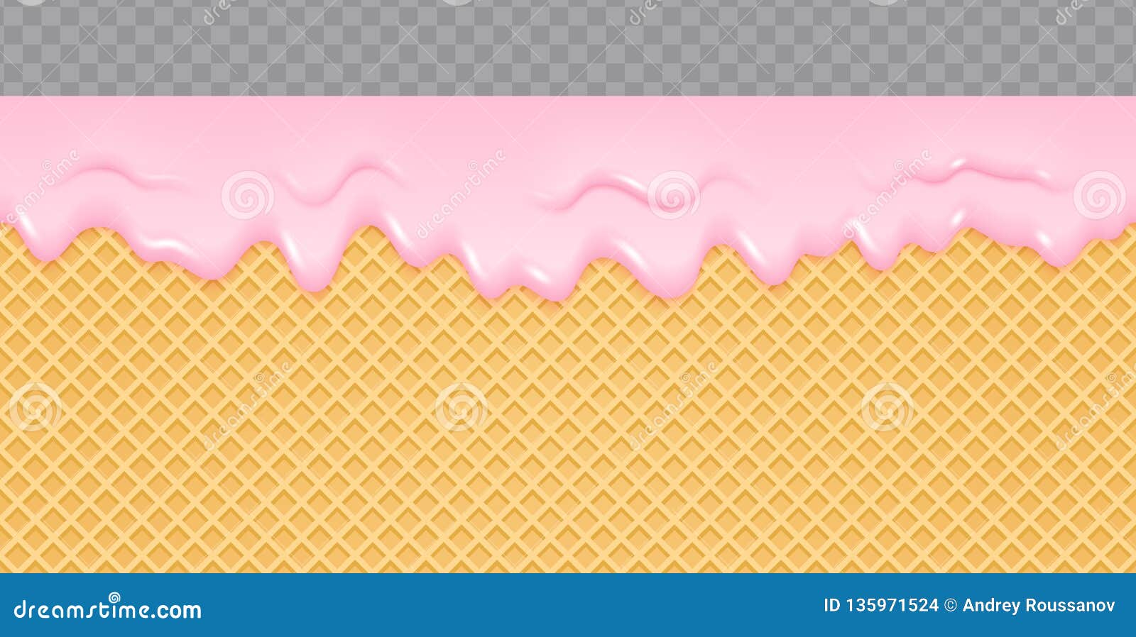 Strawberry Cream Melted On Wafer Background Ice Cream Flow Soft