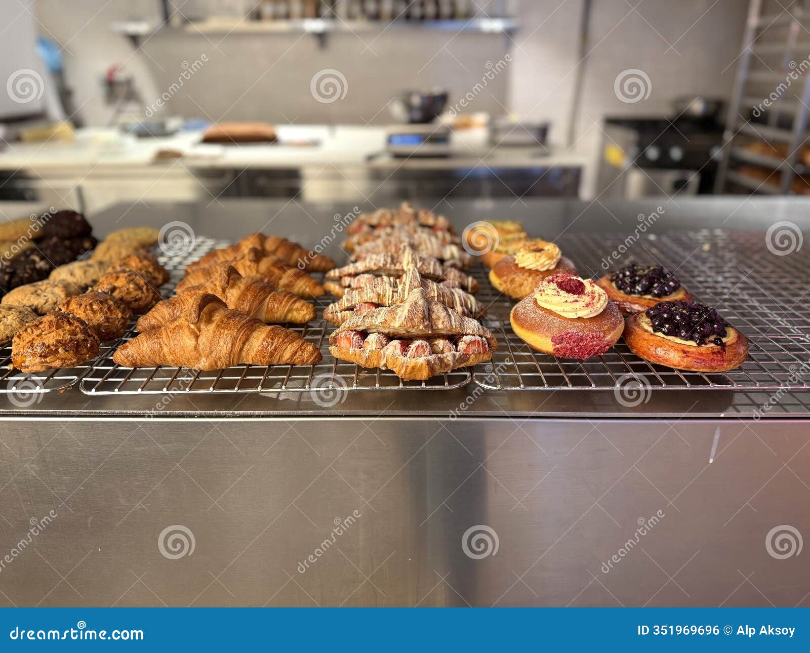 Strawberry Croissant Varieties on Wire Rack at Bakery Kitchen Stock ...