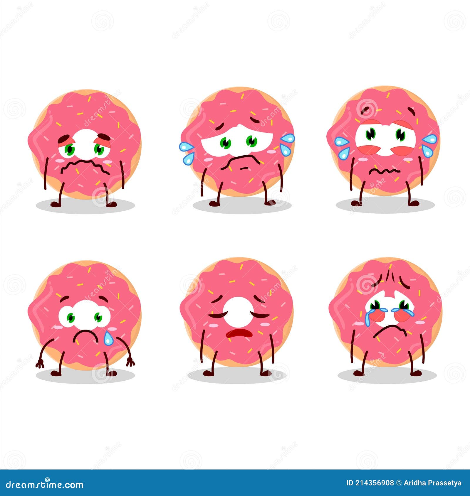 Strawberry Donut Cartoon Character with Sad Expression Stock Vector ...