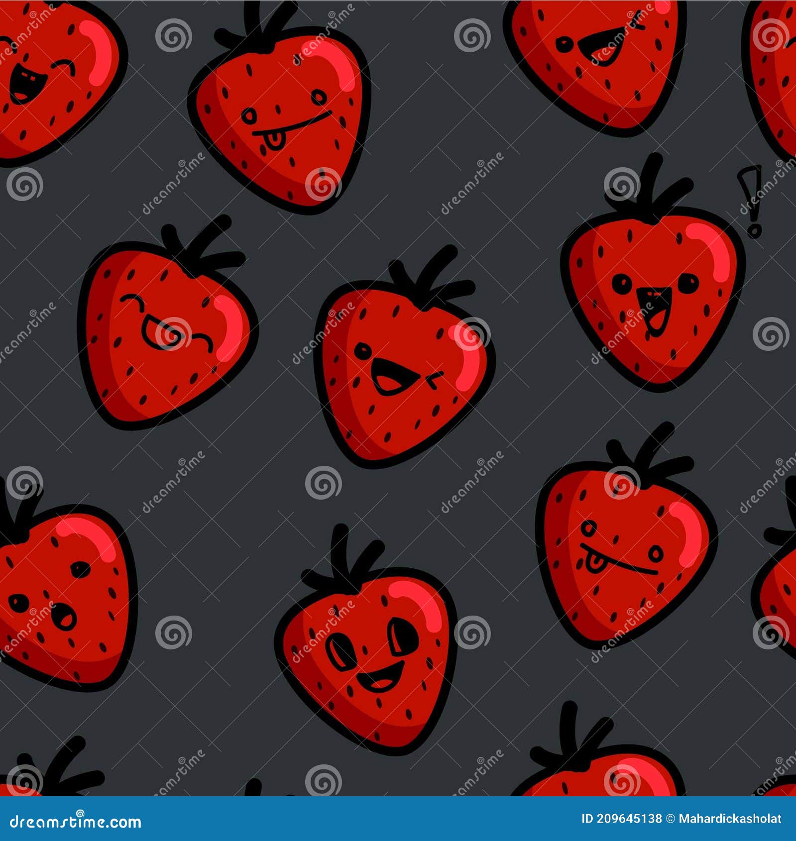 Strawberry Doodle Seamless Pattern. Cute Face Stock Vector ...