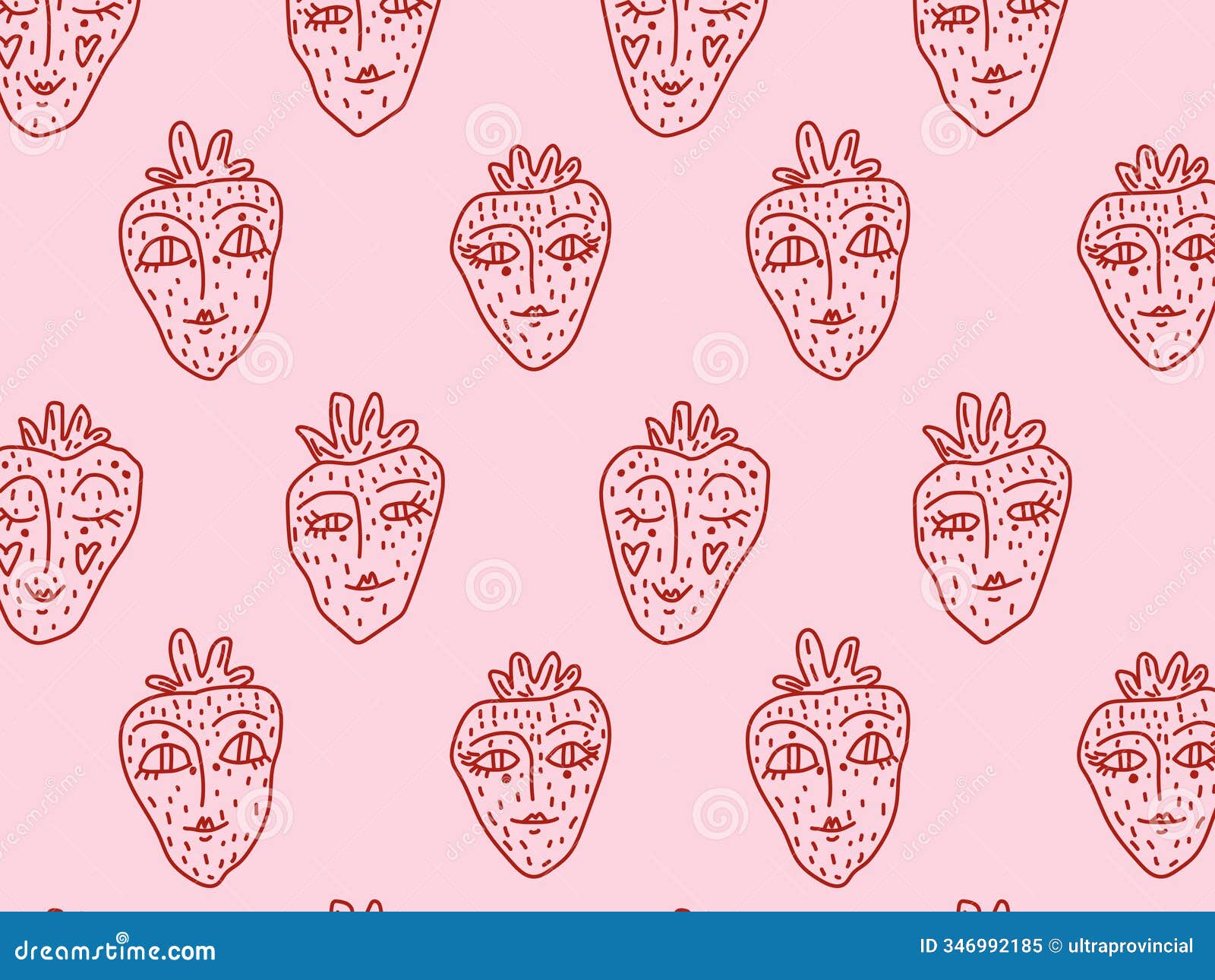 Strawberry Faces Pattern, Seamless Flat Vector Illustration Stock ...