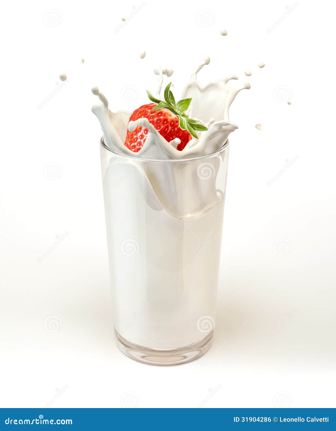 Strawberry Falling into a Glass of Milk Creating a Splash. Stock Photo ...