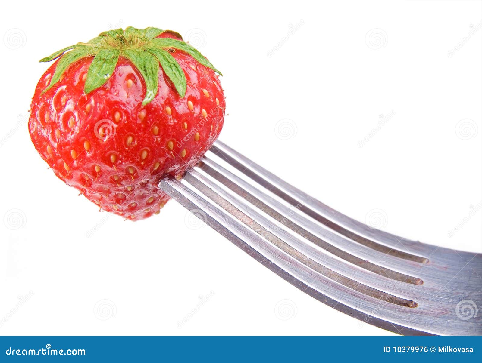 Strawberry on fork stock photo. Image of food, season - 10379976
