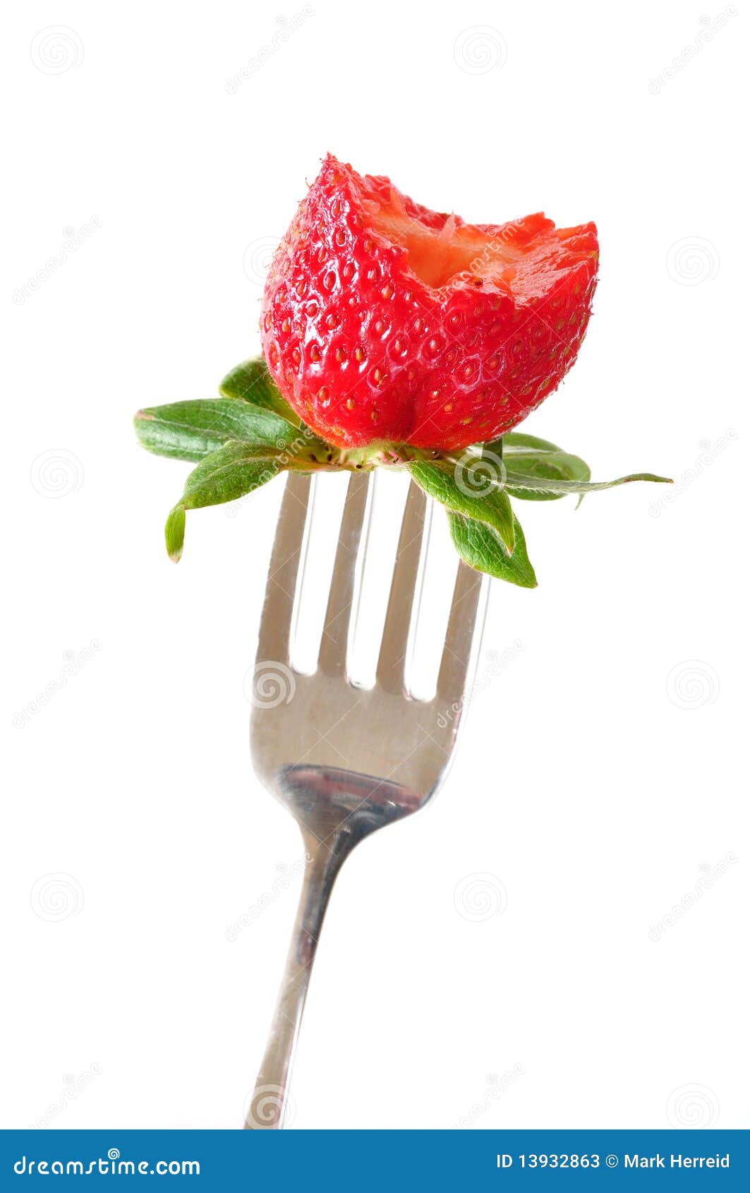 Strawberry on Fork with Bite Taken Stock Image - Image of fruit ...