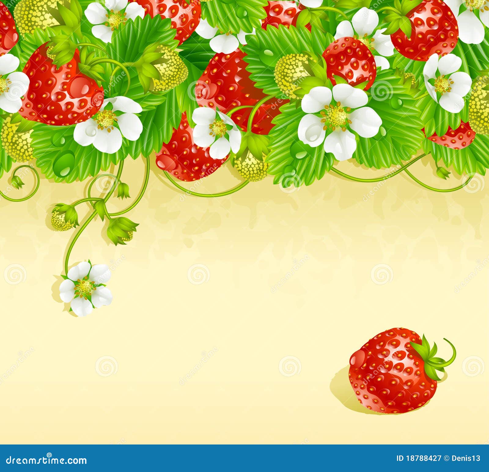 Strawberry Frame 3. Red Berry And White Flower Cartoon Vector ...