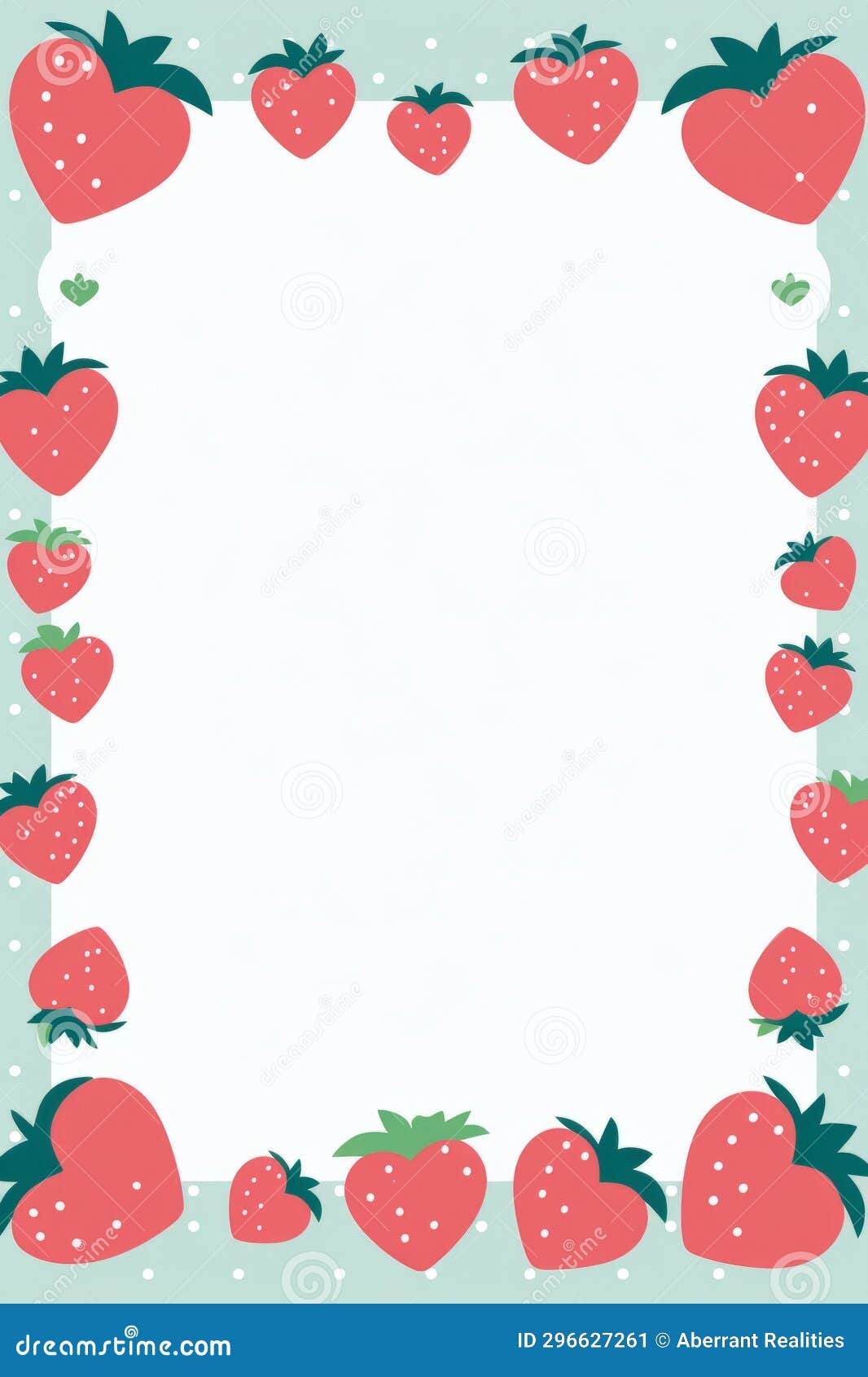 A Strawberry Frame with a Green Background and White Polka Dots Stock ...