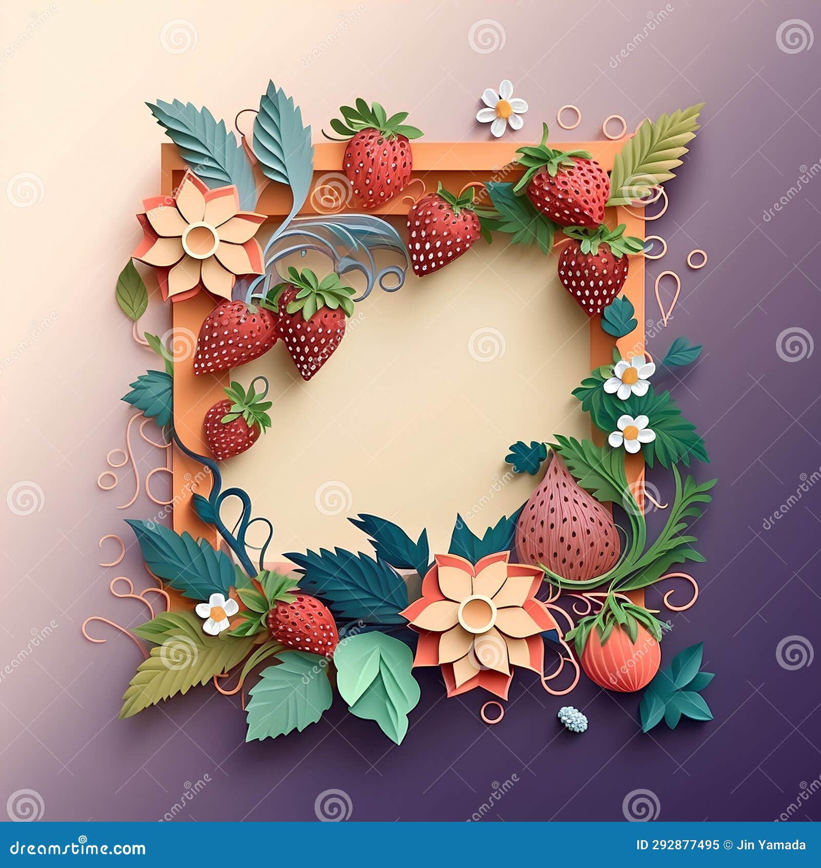 Strawberry Frame with Leaves, Flowers and Berries. Vector Illustration ...