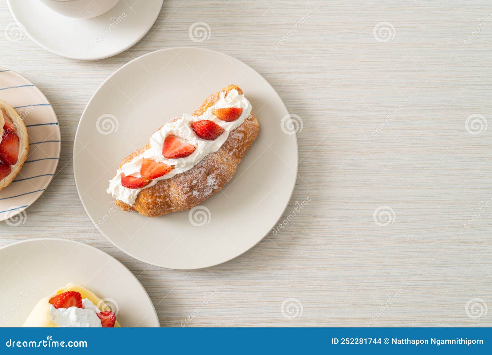Strawberry Fresh Cream Croissant on Plate Stock Photo - Image of ...