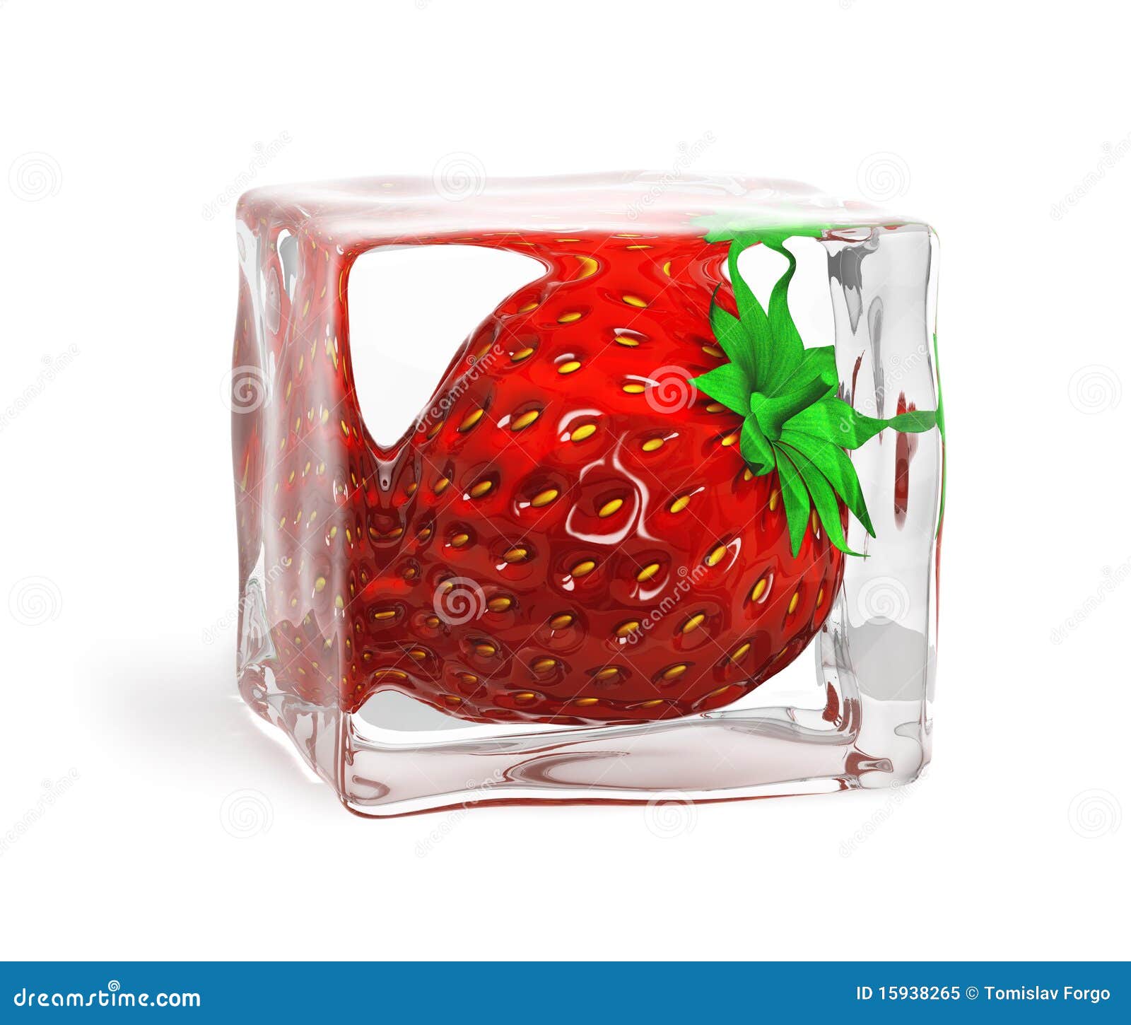 Strawberry In Ice Cube Isolated On White With Depth Of Field Effects ...