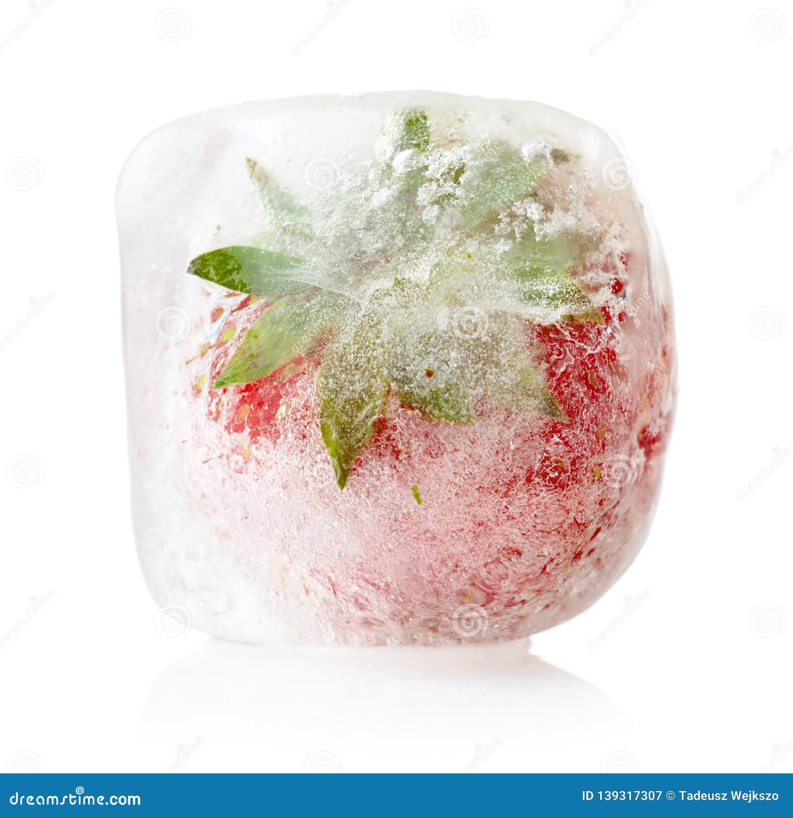 Strawberry Frozen in Ice Cube Isolated on White Isolated on White Stock ...