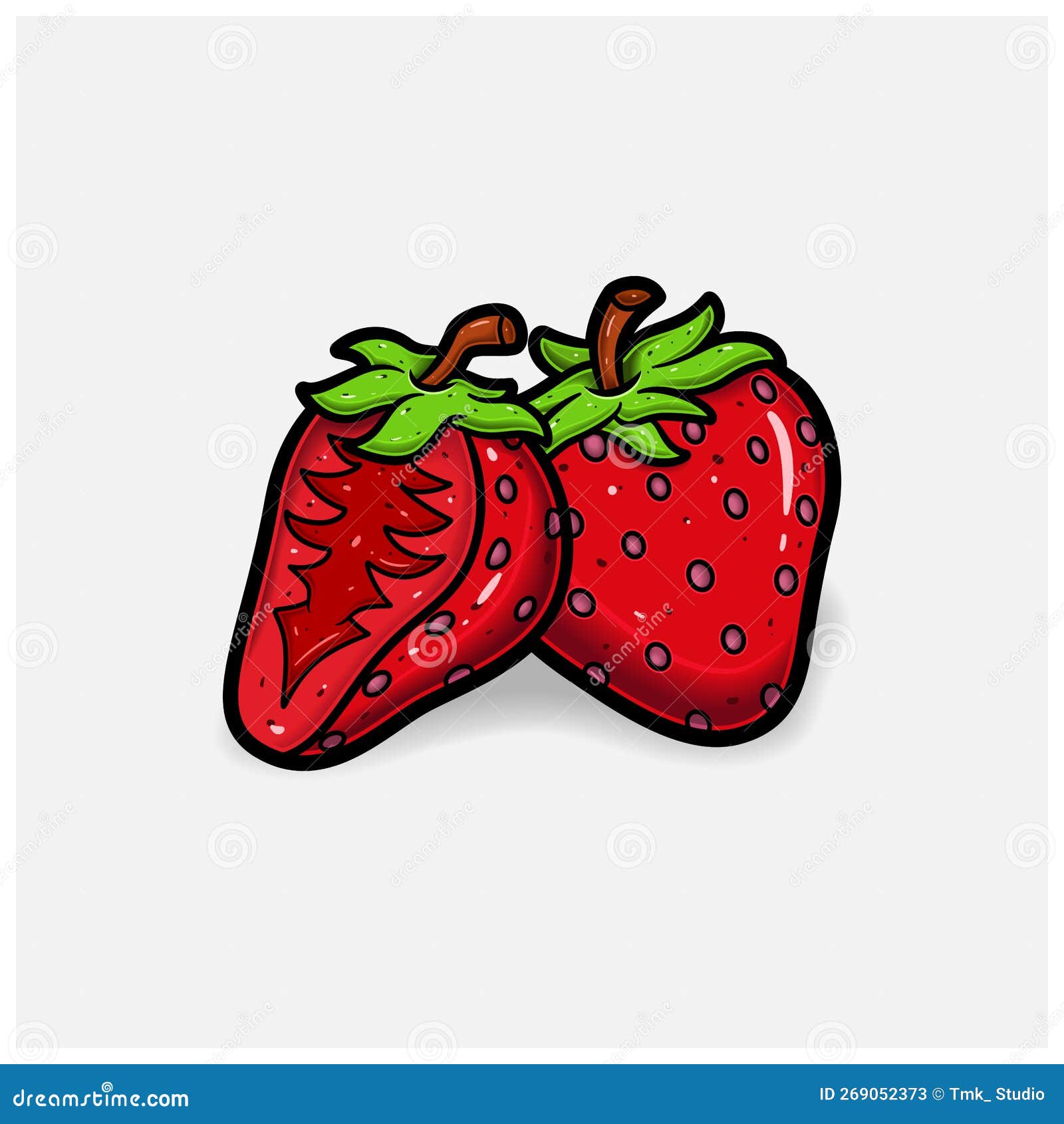 Strawberry Fruit Cartoon with Simple Gradient and Details Stock ...