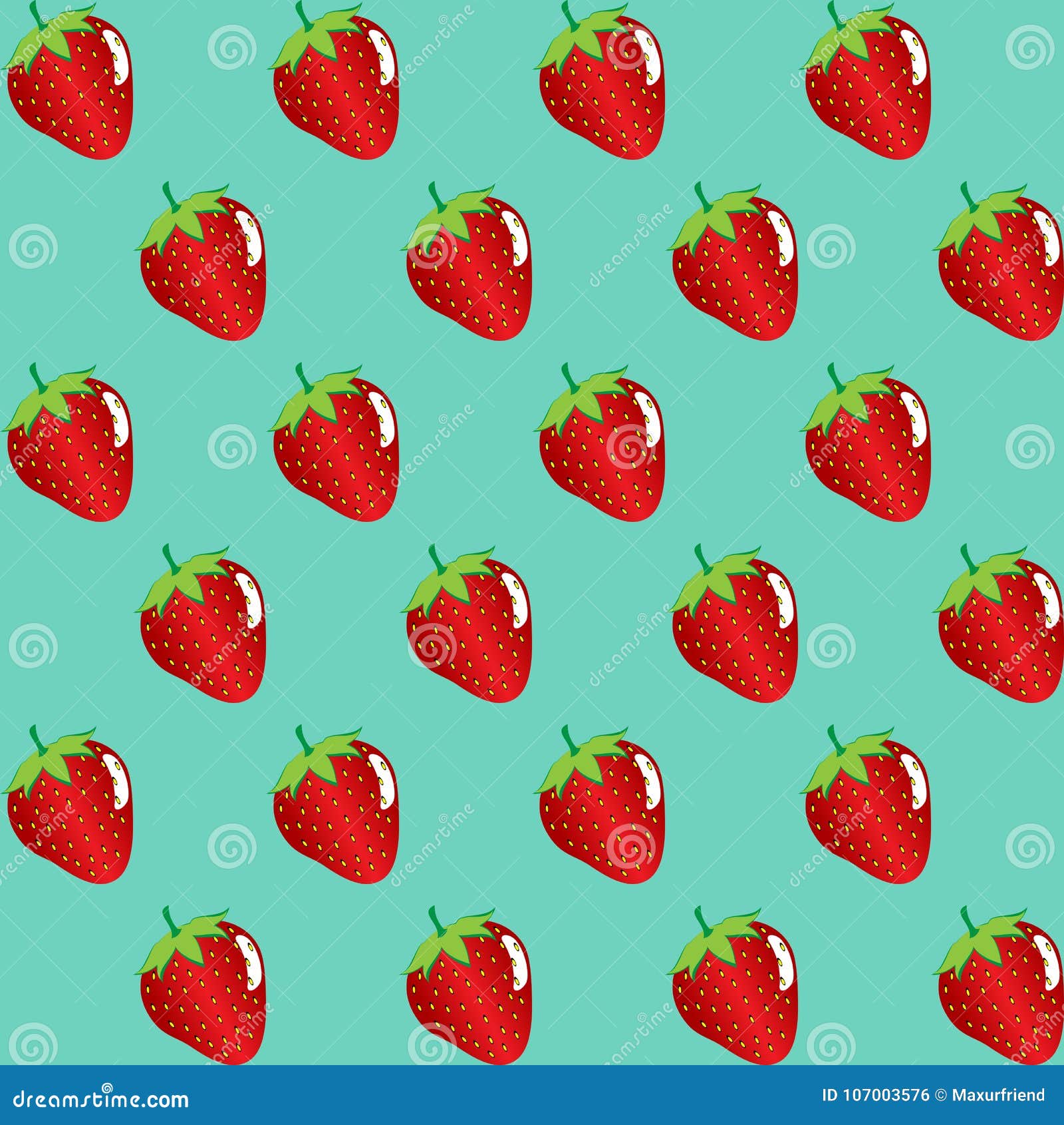 Strawberry Fruit Contour Abstract Seamless Pattern on Green Background ...