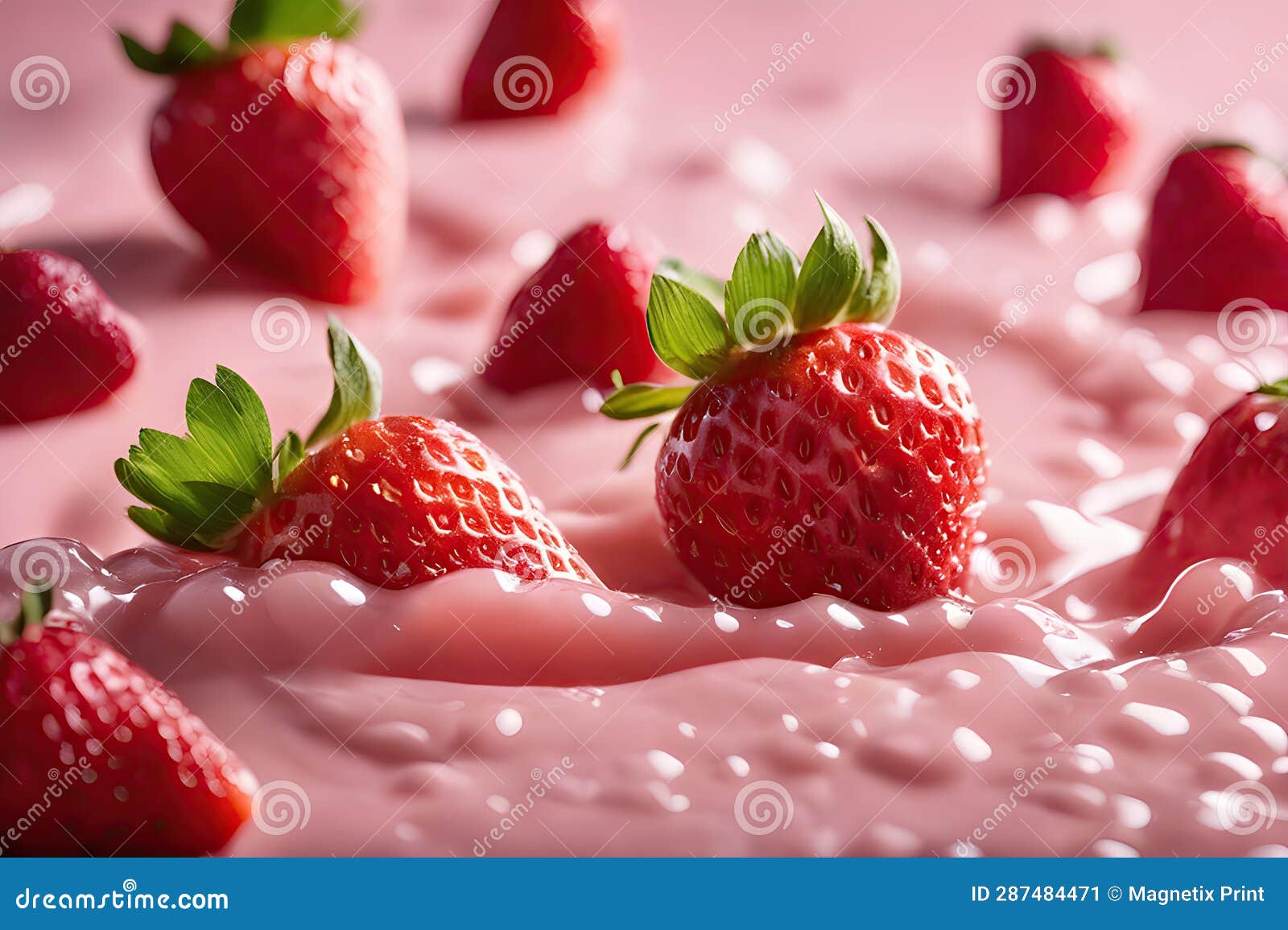 Strawberry Fruit Floating in Strawberry Milk, Yogurt, Smoothie Stock ...