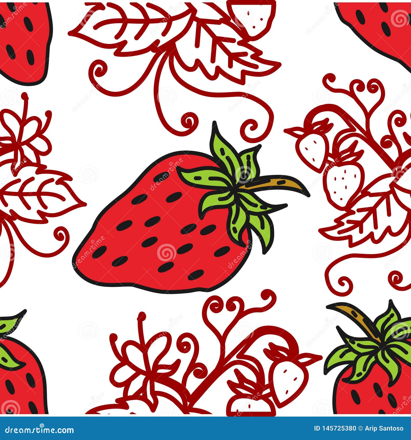 Strawberry Fruit Pattern Seamless Vector Template Stock Vector ...