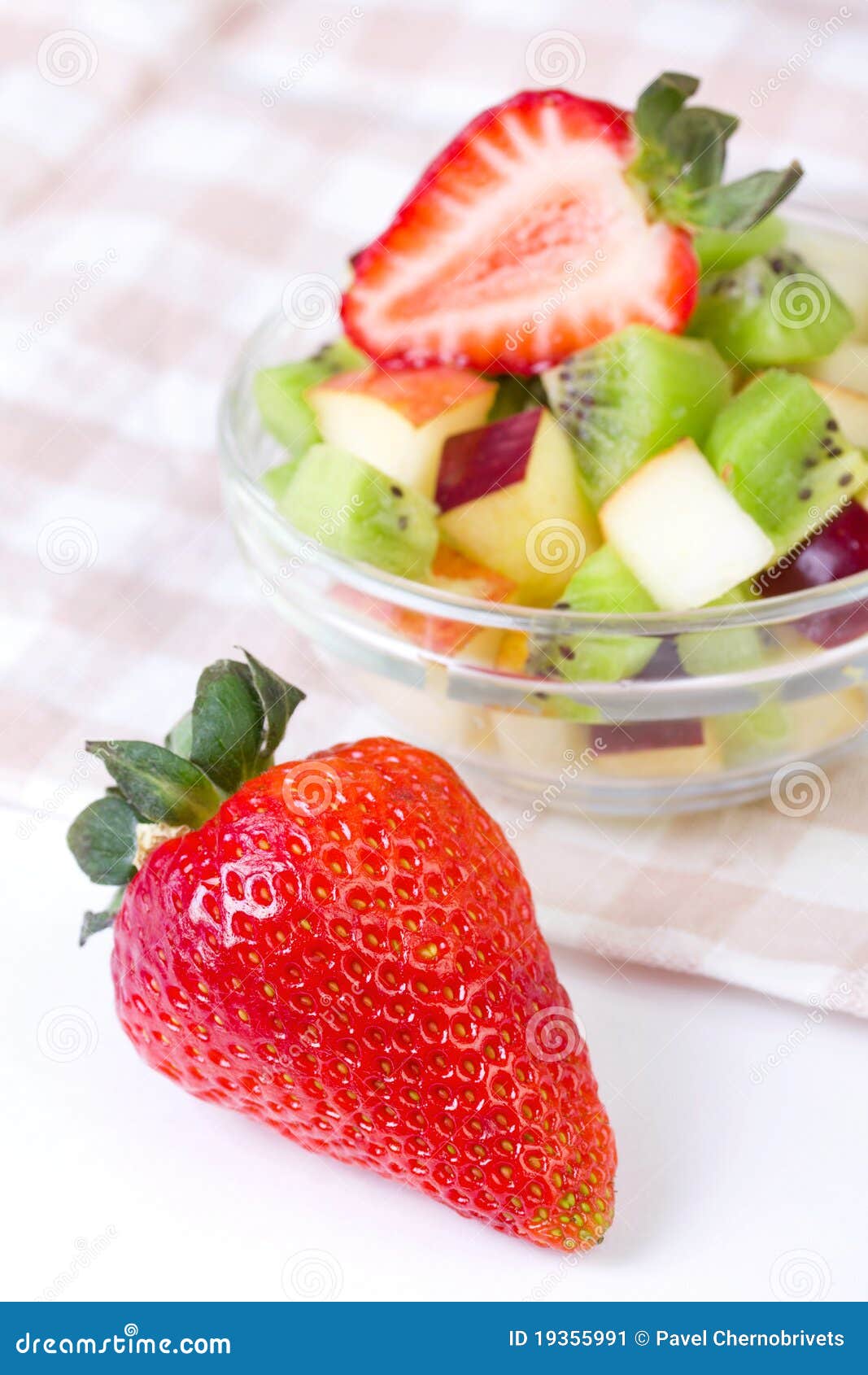 Strawberry and Fruit Salad in White Plate Stock Image - Image of kiwi ...