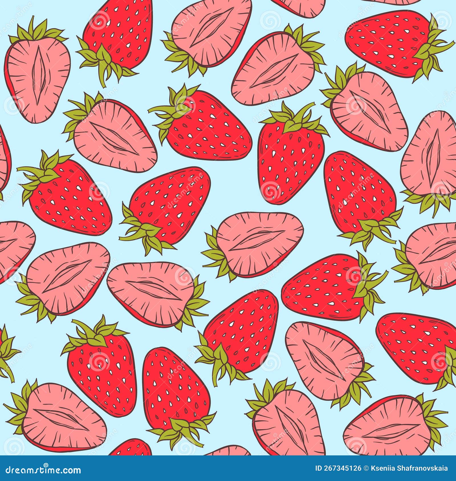 Strawberry, Hand Drawn Sketch Linen Vector Seamless Pattern Stock ...