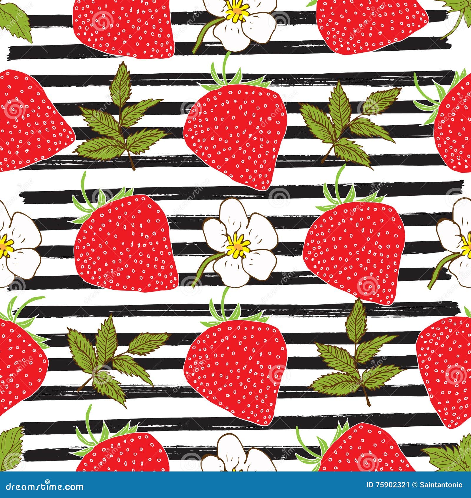Strawberry Hand Drawn Sketch Striped Seamless Pattern. Vector ...